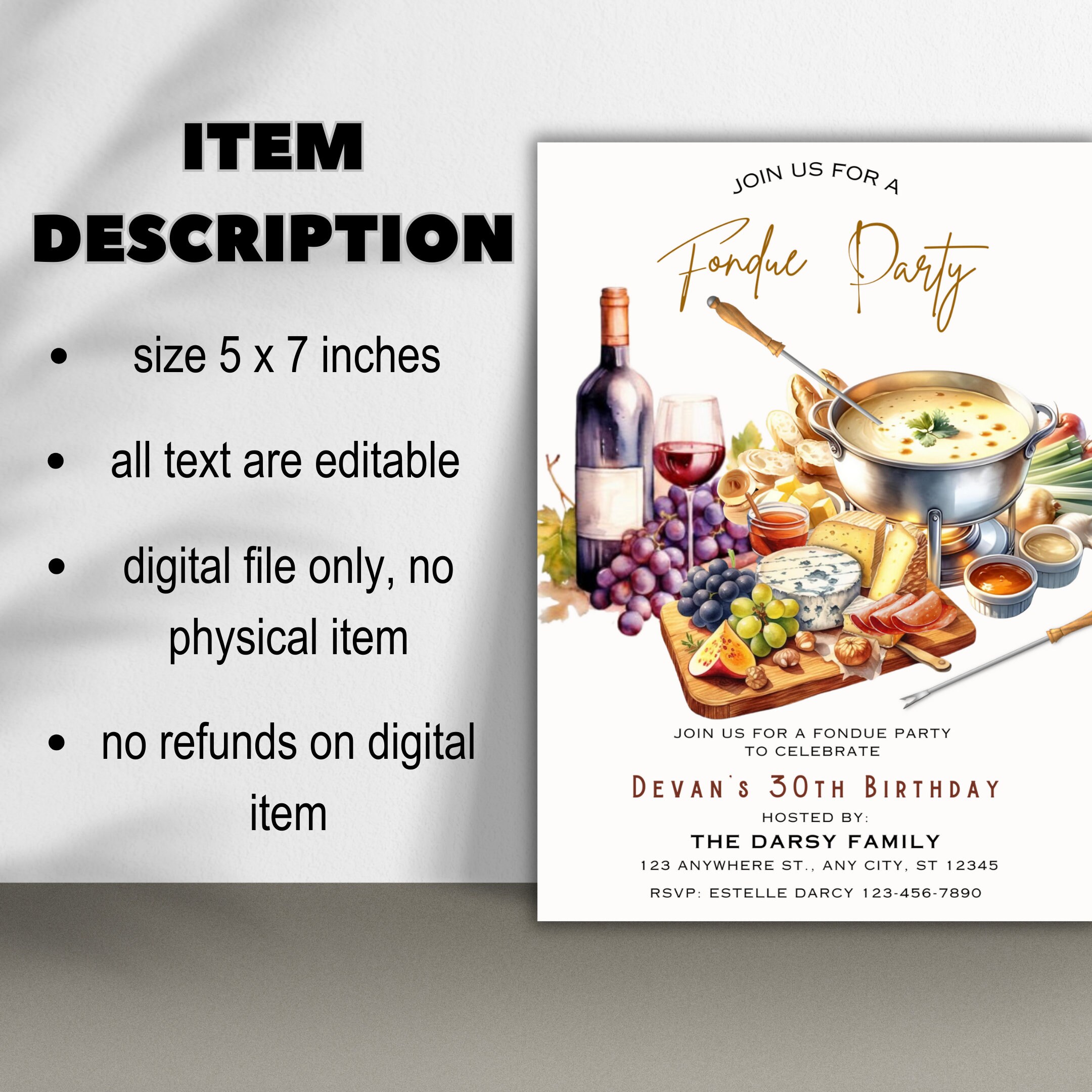 Fondue Invite, Fondue Party Invitation, Fondue Dinner Invite, Cheese ...