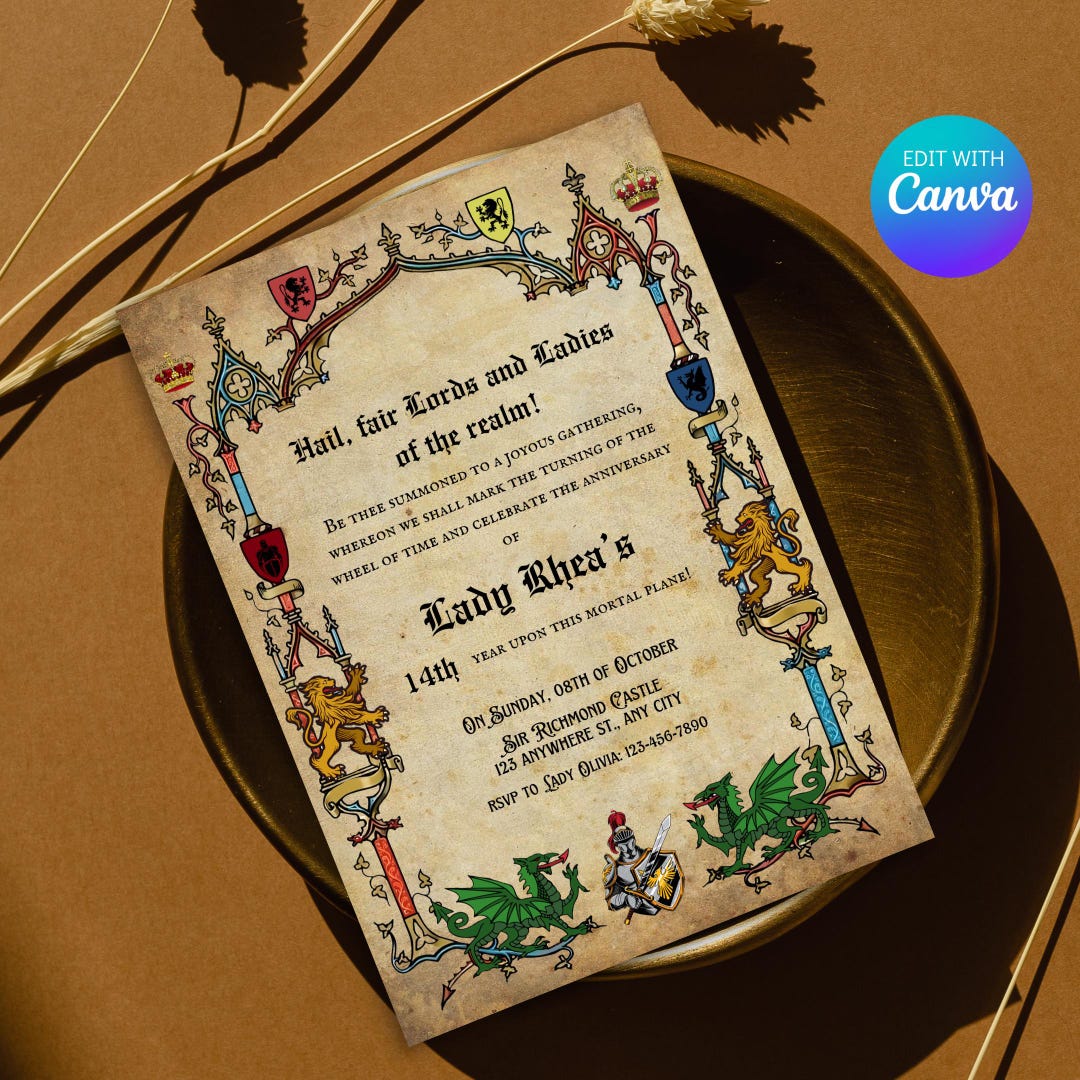 Medieval Invite - Medieval Party Invite Editable Digital Printable ...