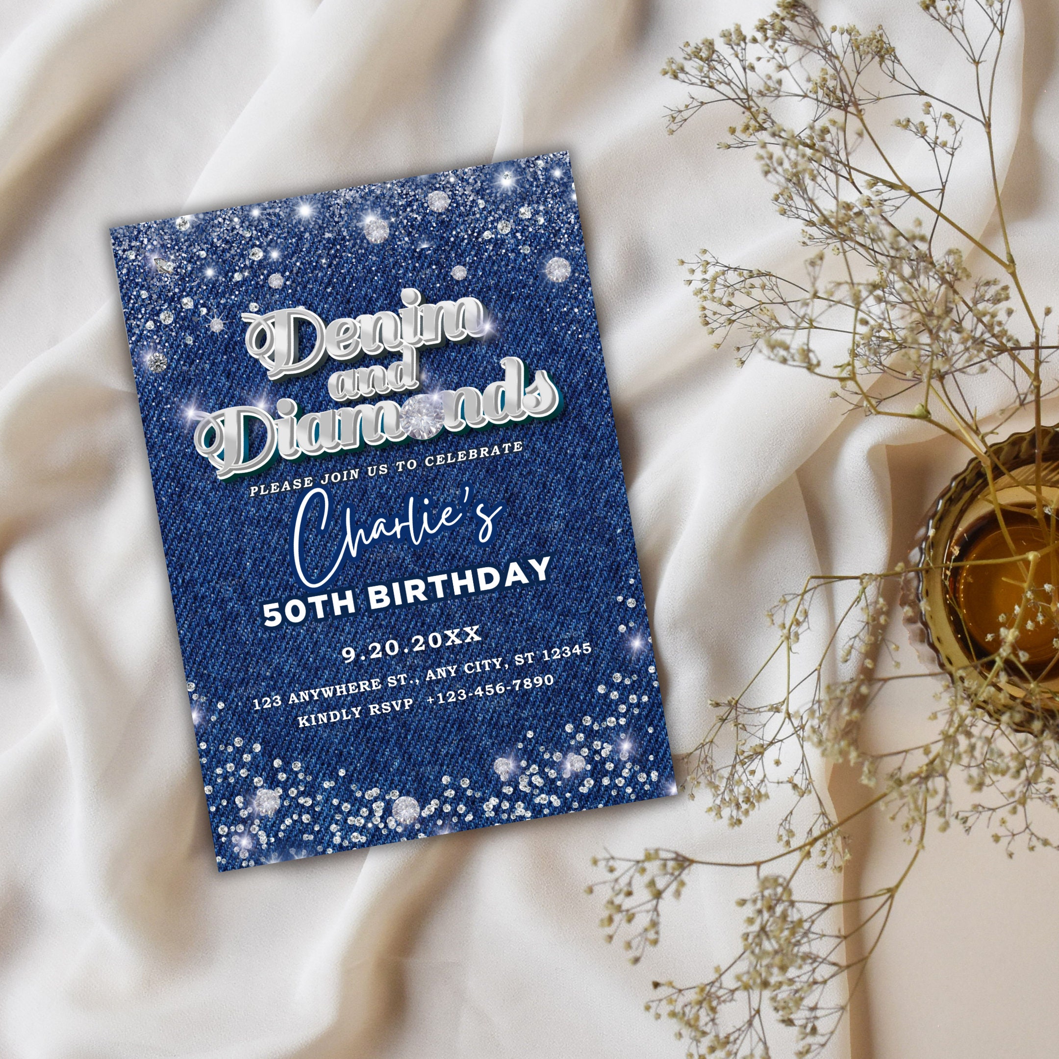 Denim and Diamond Invite Denim Invitation Denim Theme Party Invitation ...