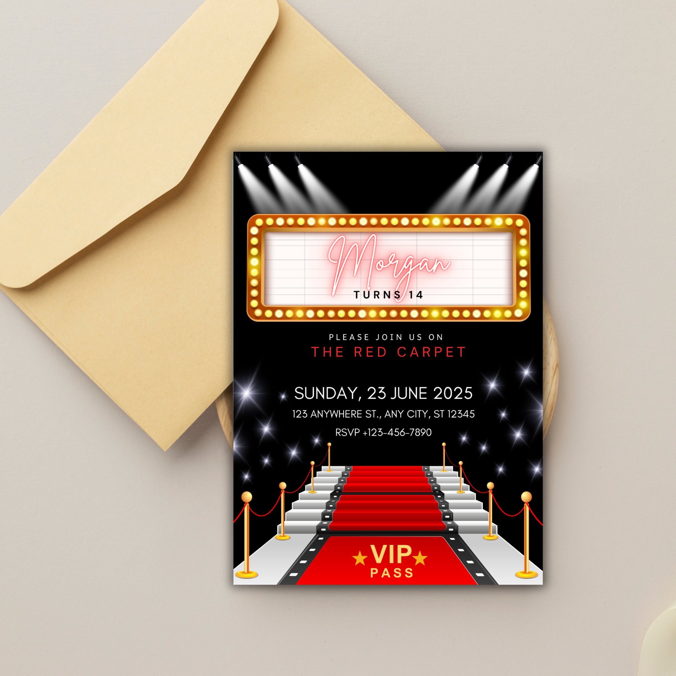 Red Carpet Invite, Red Carpet Birthday Invitation, Hollywood Theme ...