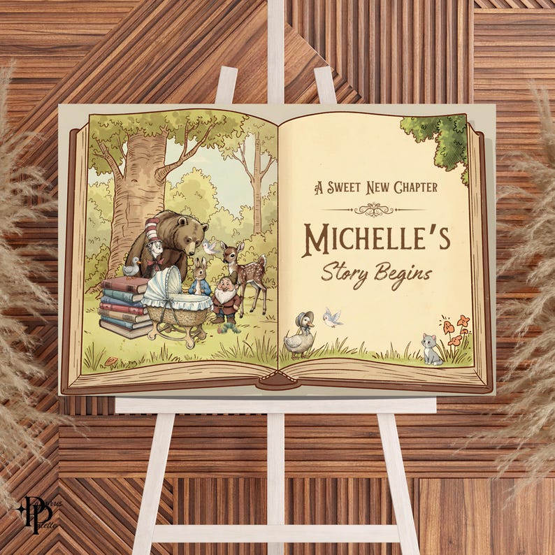 Storybook Baby Shower Welcome Sign, Vintage Book Theme Baby Shower ...
