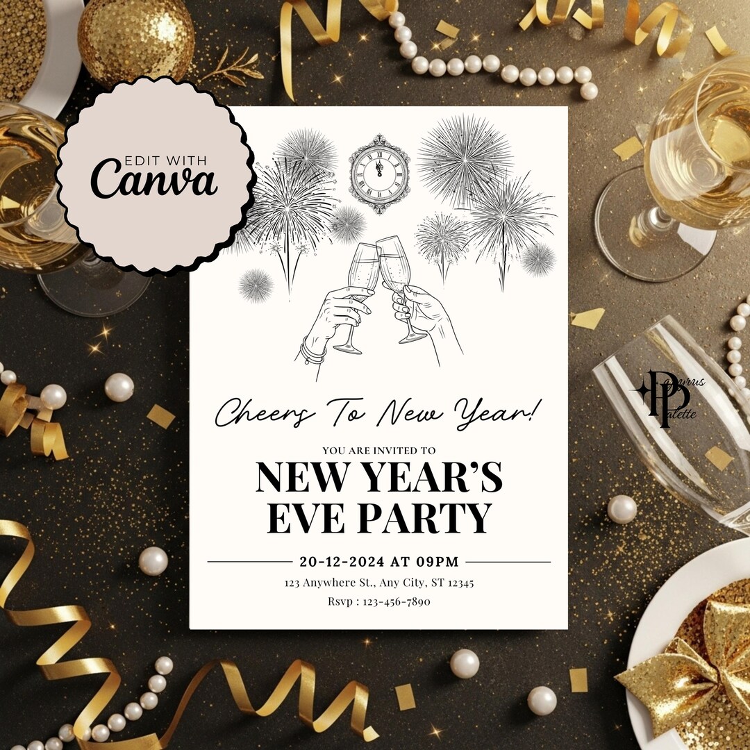 Editable NYE Invite Template Printable, NYE Party Invite, New Years Eve ...