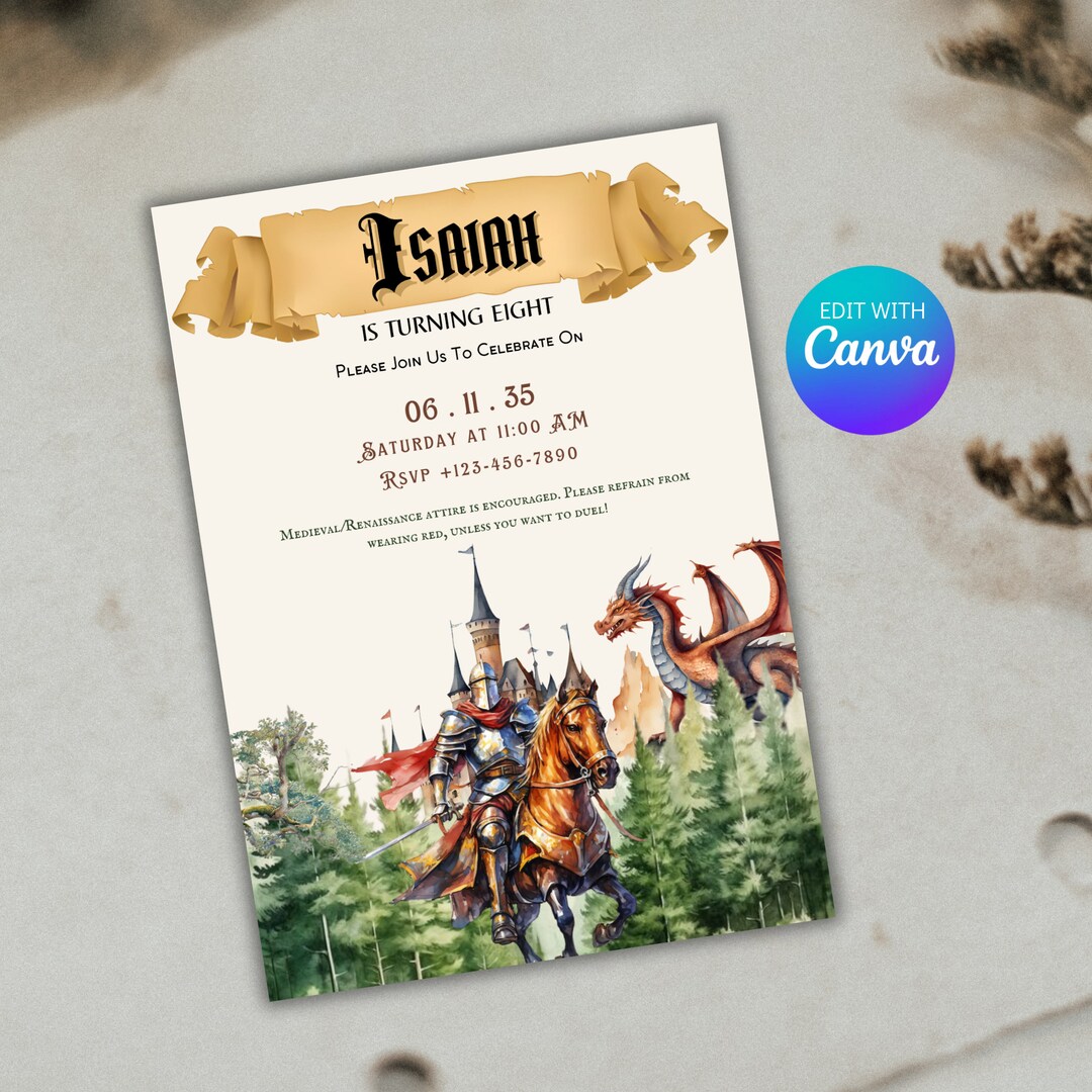 Medieval Invite - Medieval Party Invite Editable Digital Printable ...
