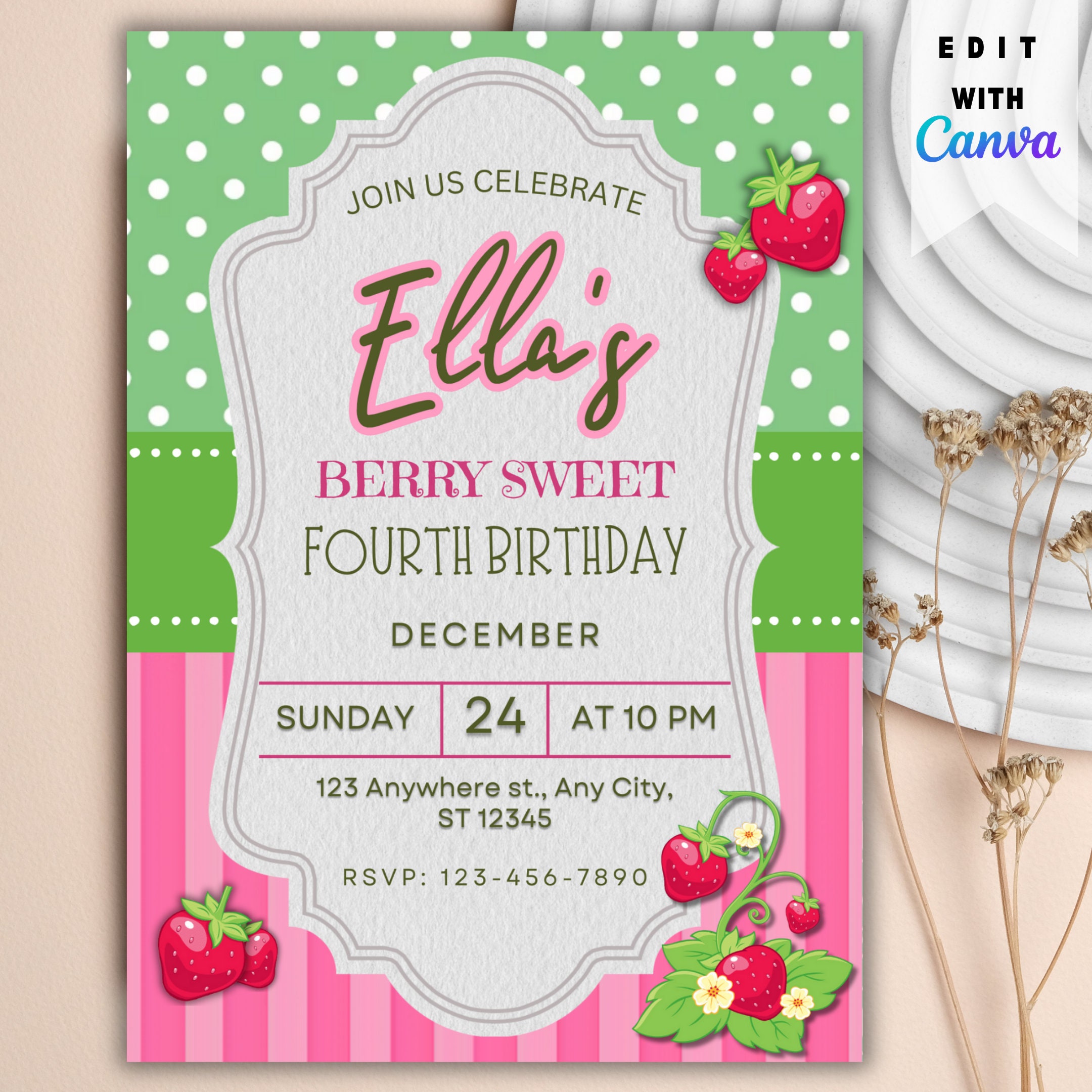 Strawberry Shortcake Party Invitation Blank