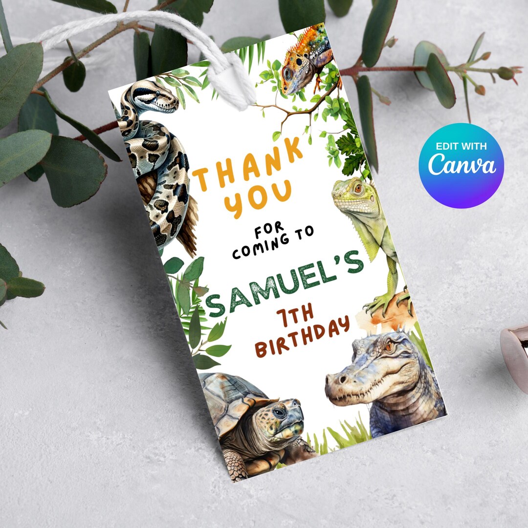 Reptile Birthday Thank You Tag, Lizard Thank You, Snake Thank You Tag ...