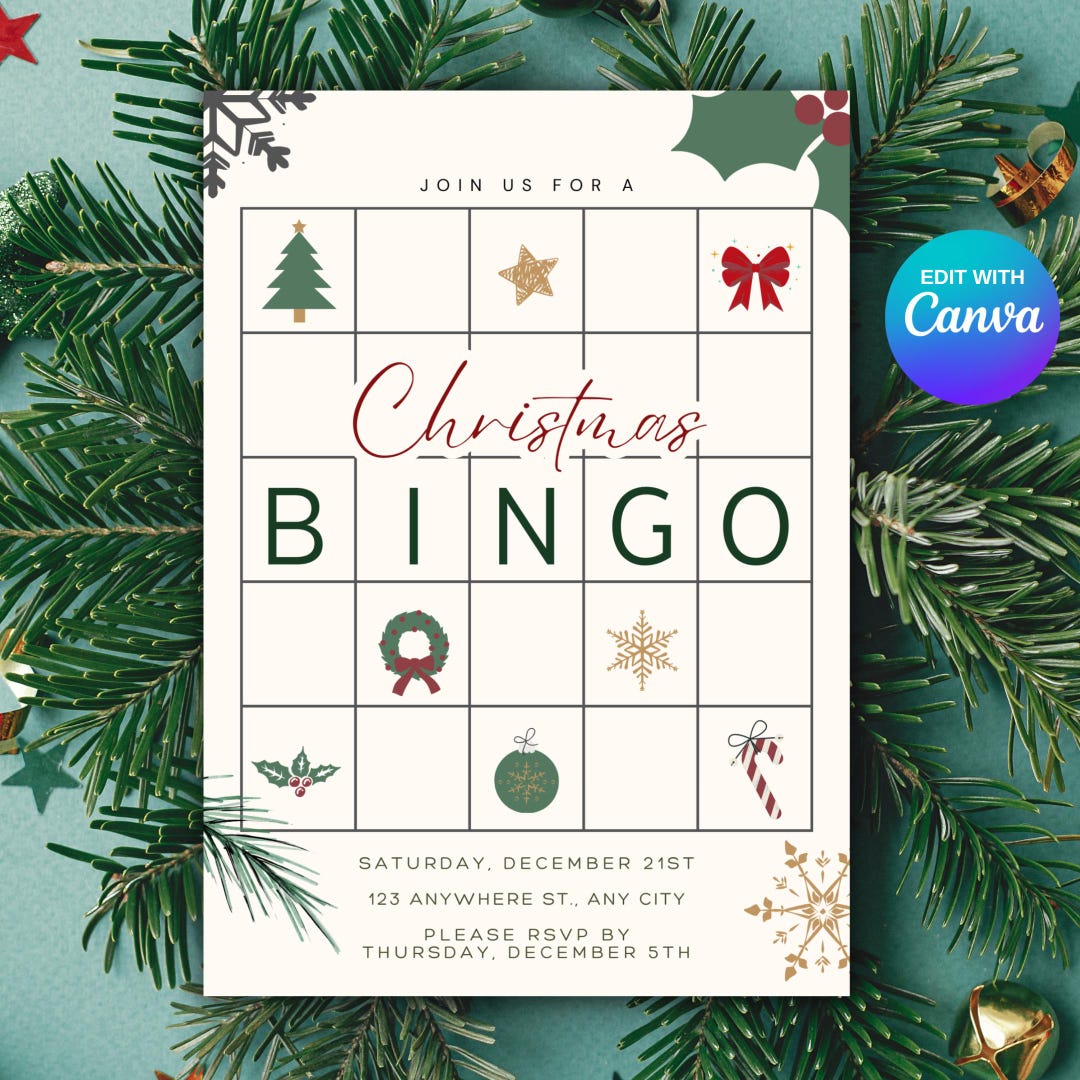 Christmas Bingo Invite, Holiday Bingo Invitation Bingo Night Flyer ...