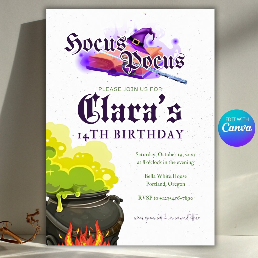 Hocus Pocus Birthday Invitation - Hocus Pocus Invite, Wizard Birthday ...
