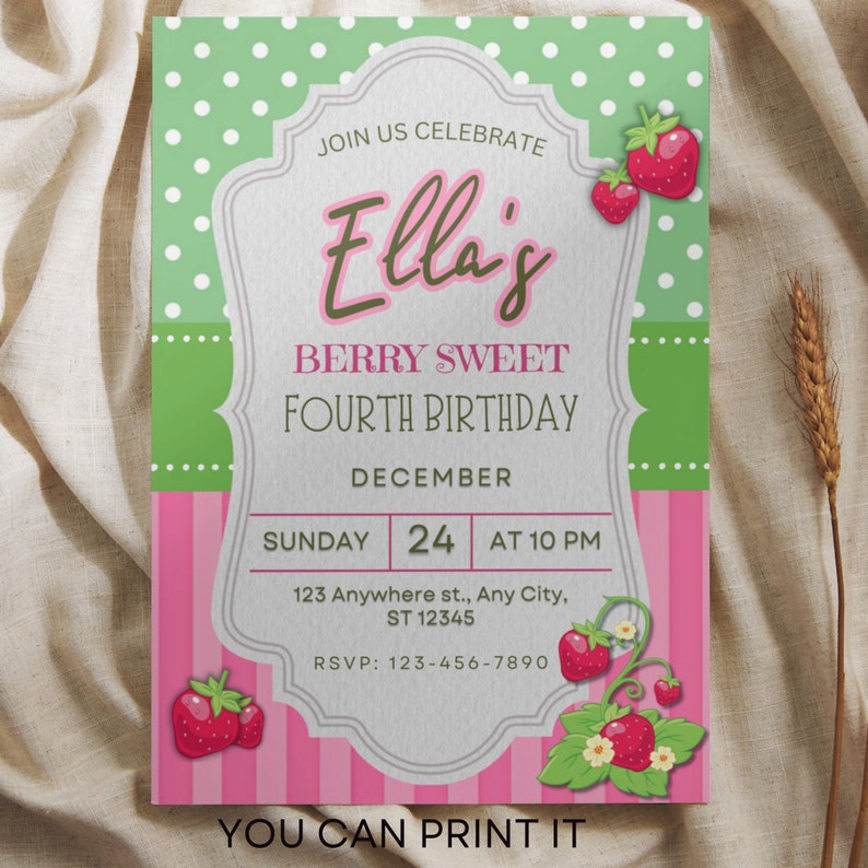 Strawberry Shortcake Invitation Birthday Template, Printable Birthday ...