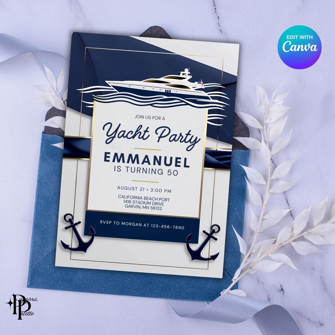 Yacht Party Invite, Yacht Invitation, Boat Party Invite, Marine Themed ...