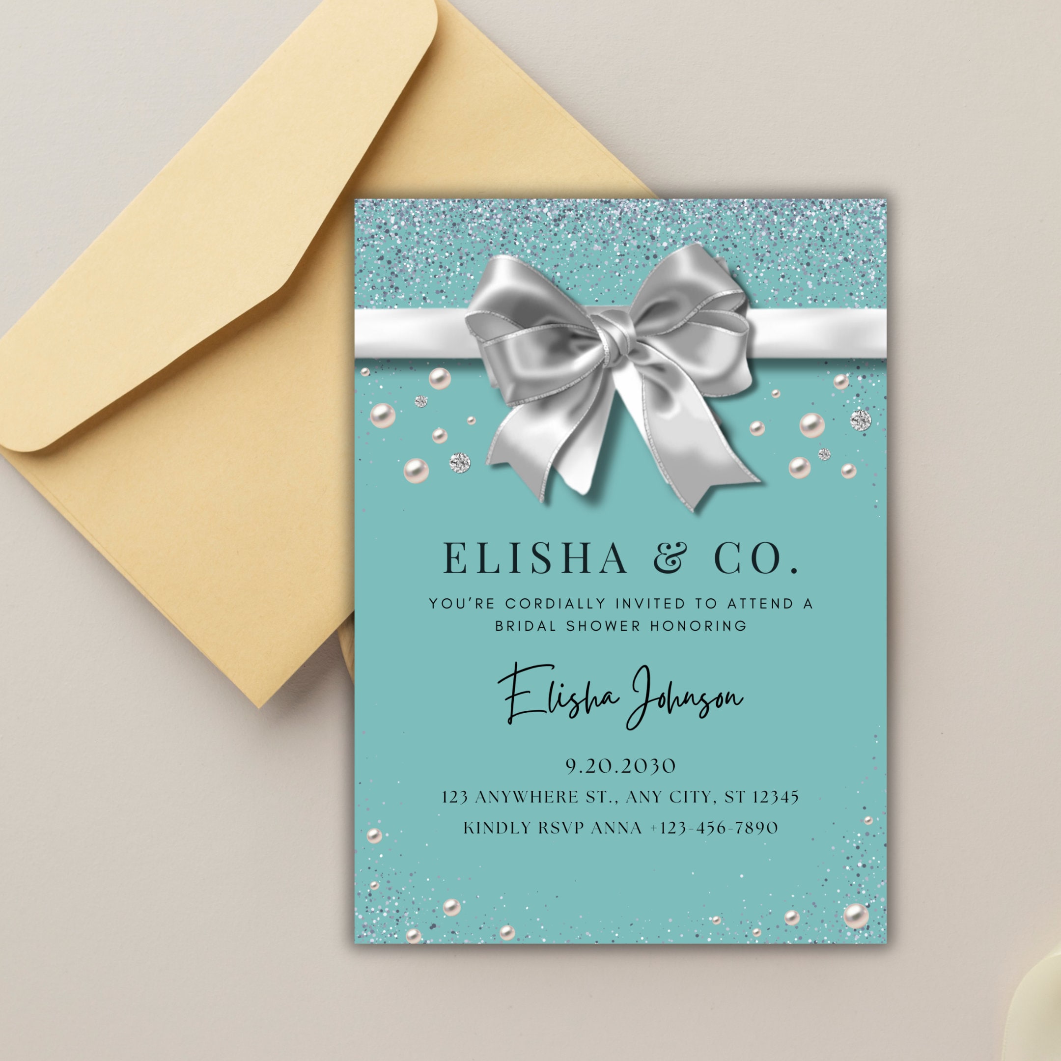 Tiffany Blue Wedding Invitation, White Bow With Aqua Blue Invitation ...