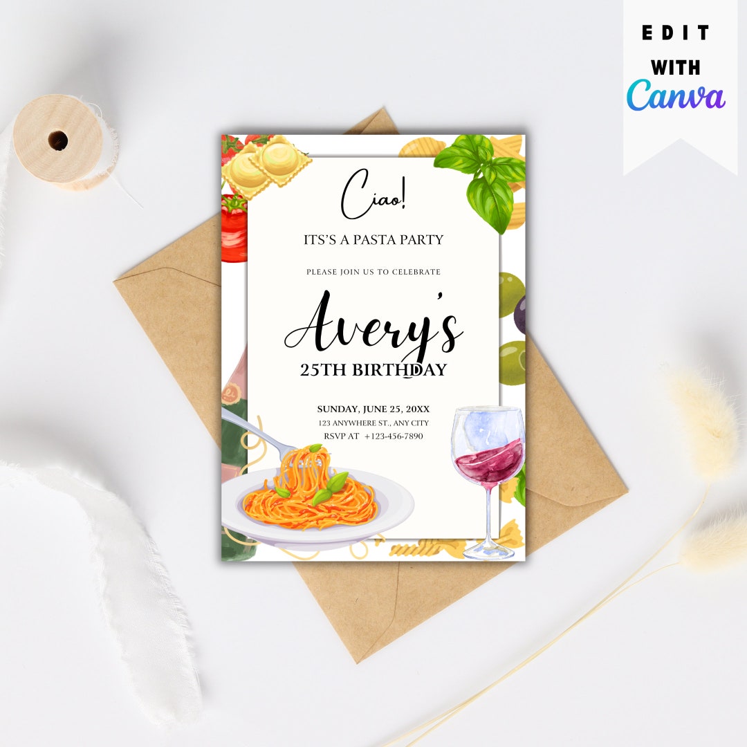 Pasta Party Invitation Template Editable Spaghetti Dinner, Italian ...