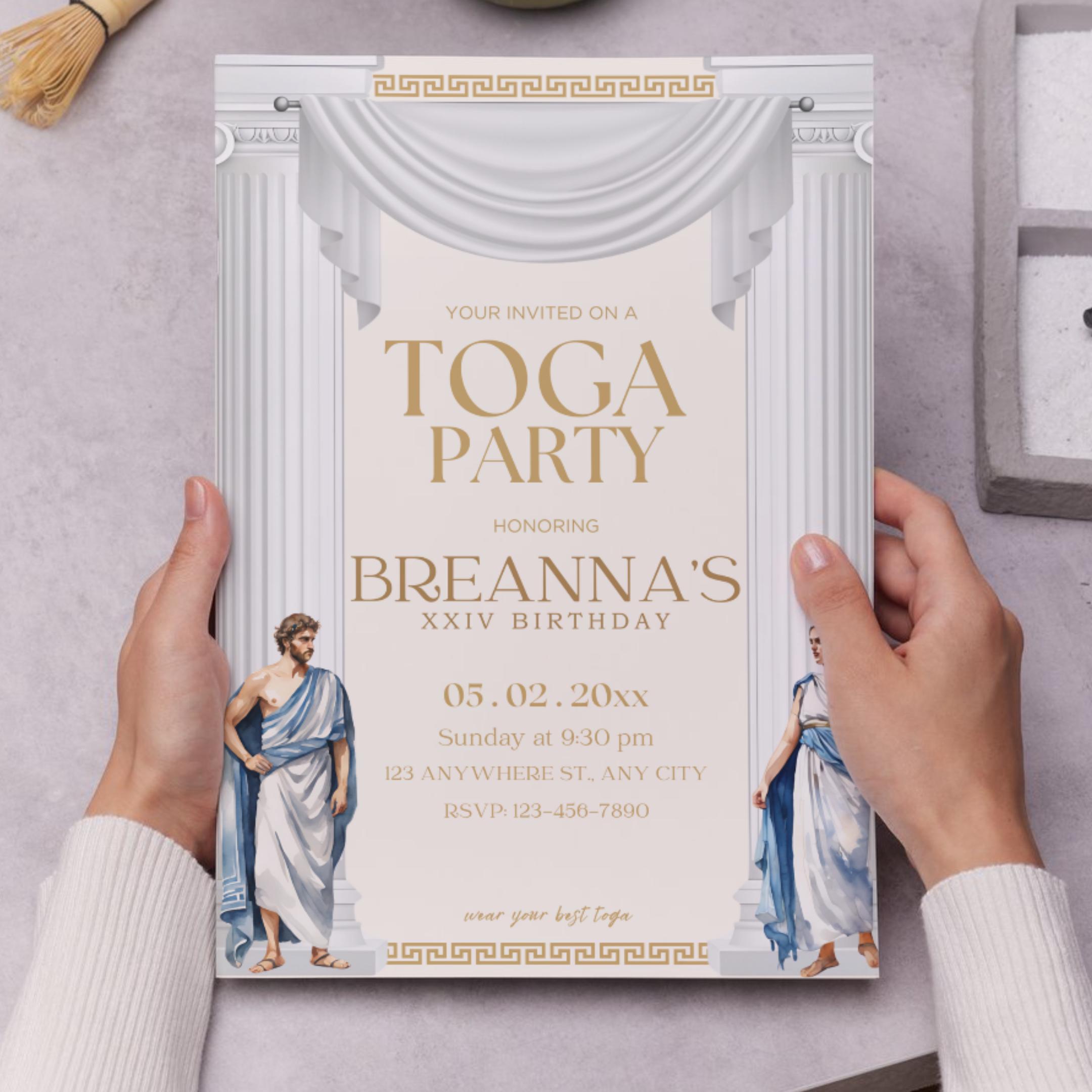 Toga Party Invitation Editable Template - Ancient Rome & Greece Event ...