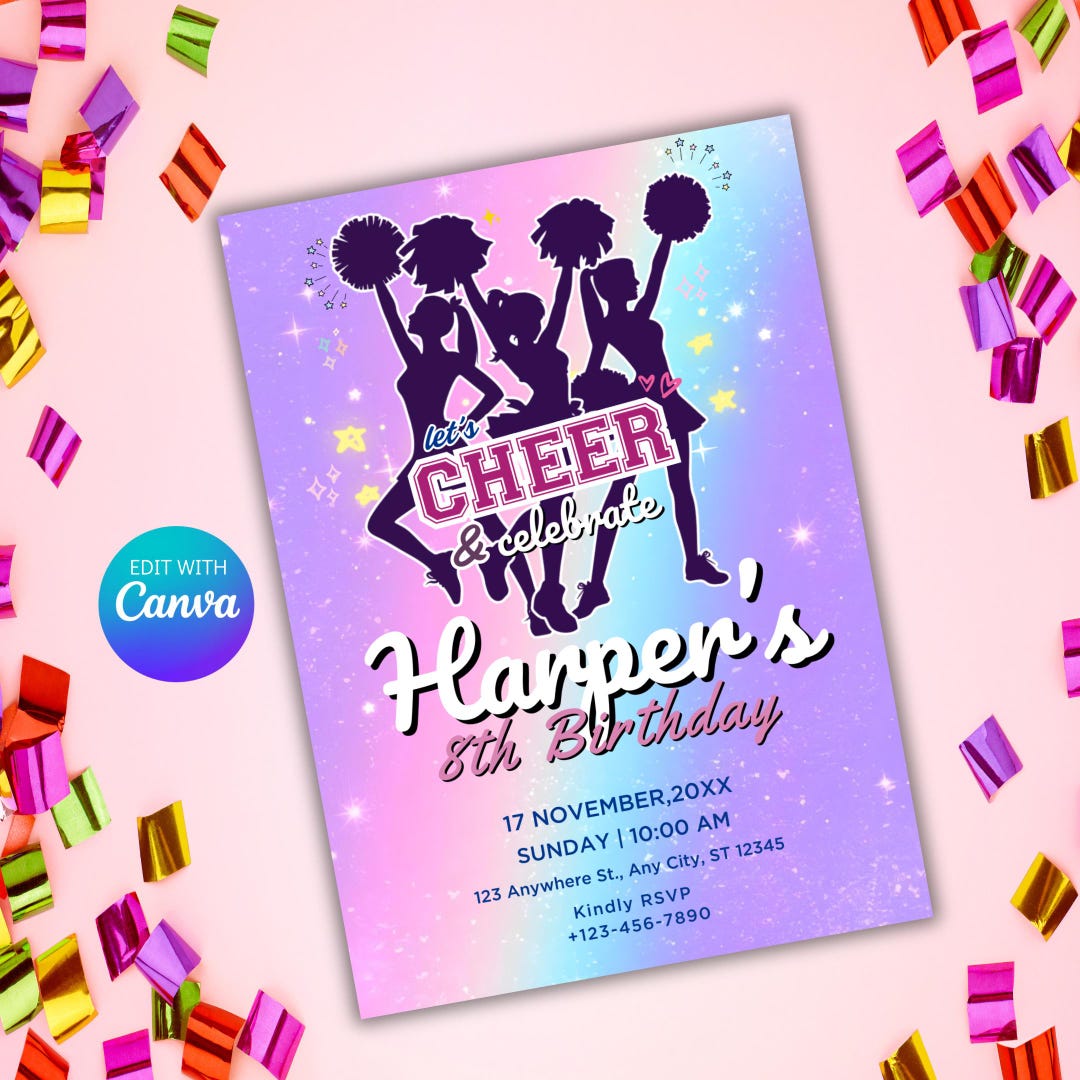 Cheerleader Birthday Invitation Printable Cheerleading Party Invite ...