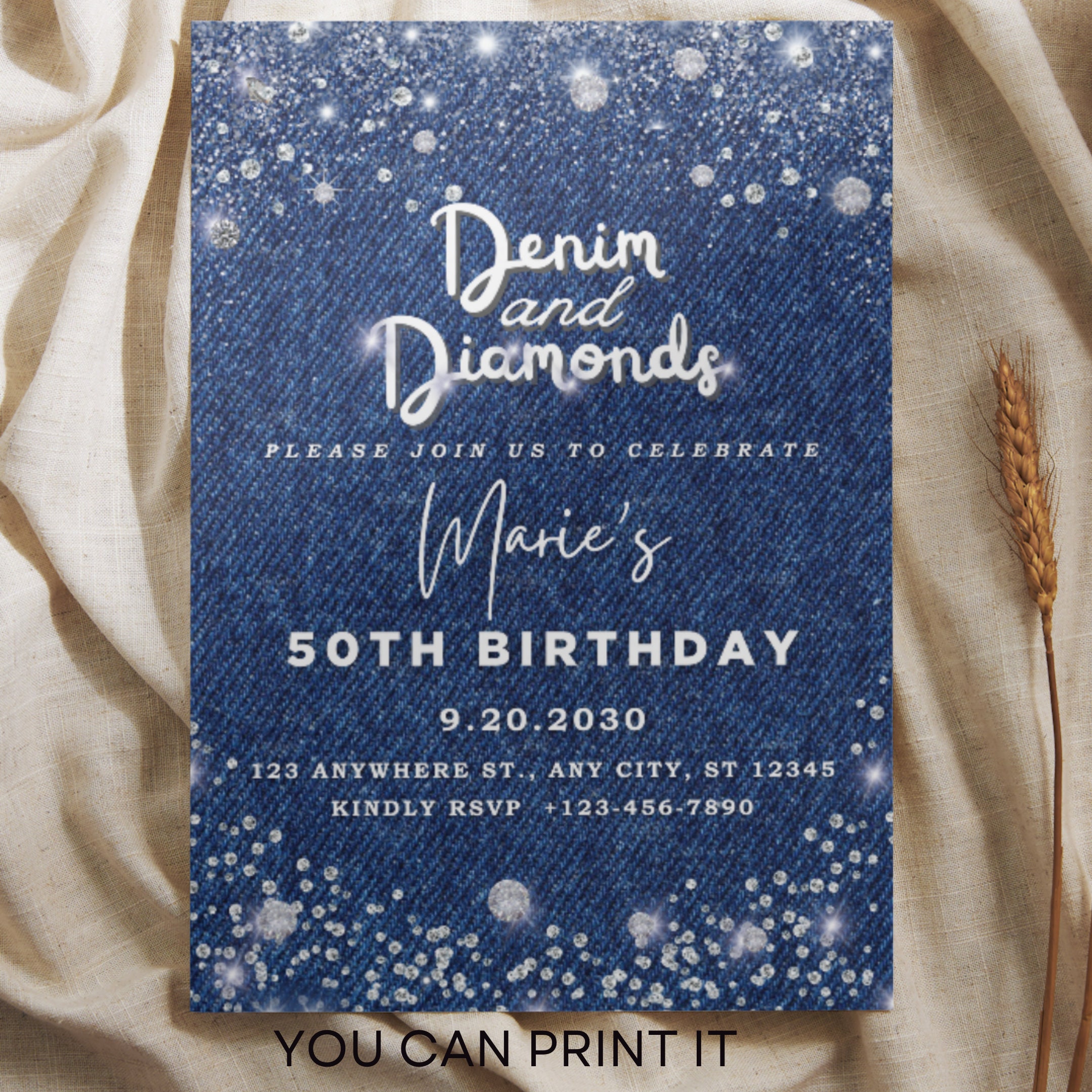 Denim and Diamond Invite, Denim Invitation, Denim Theme Party ...