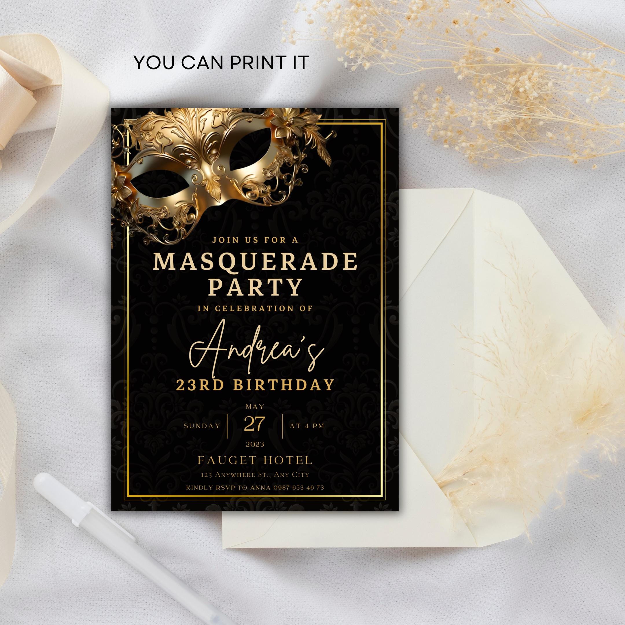 Masquerade Ball Editable Birthday Invitation Template, Printable ...