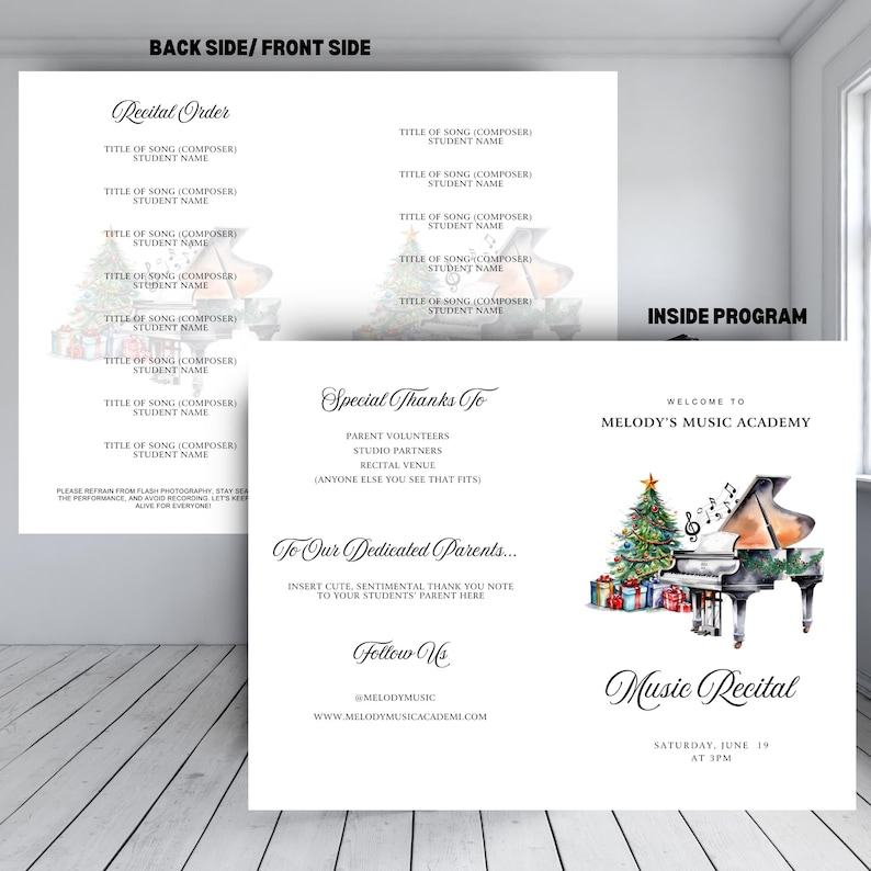 Holiday Recital Program Template, Music Program Template, Music Recital ...