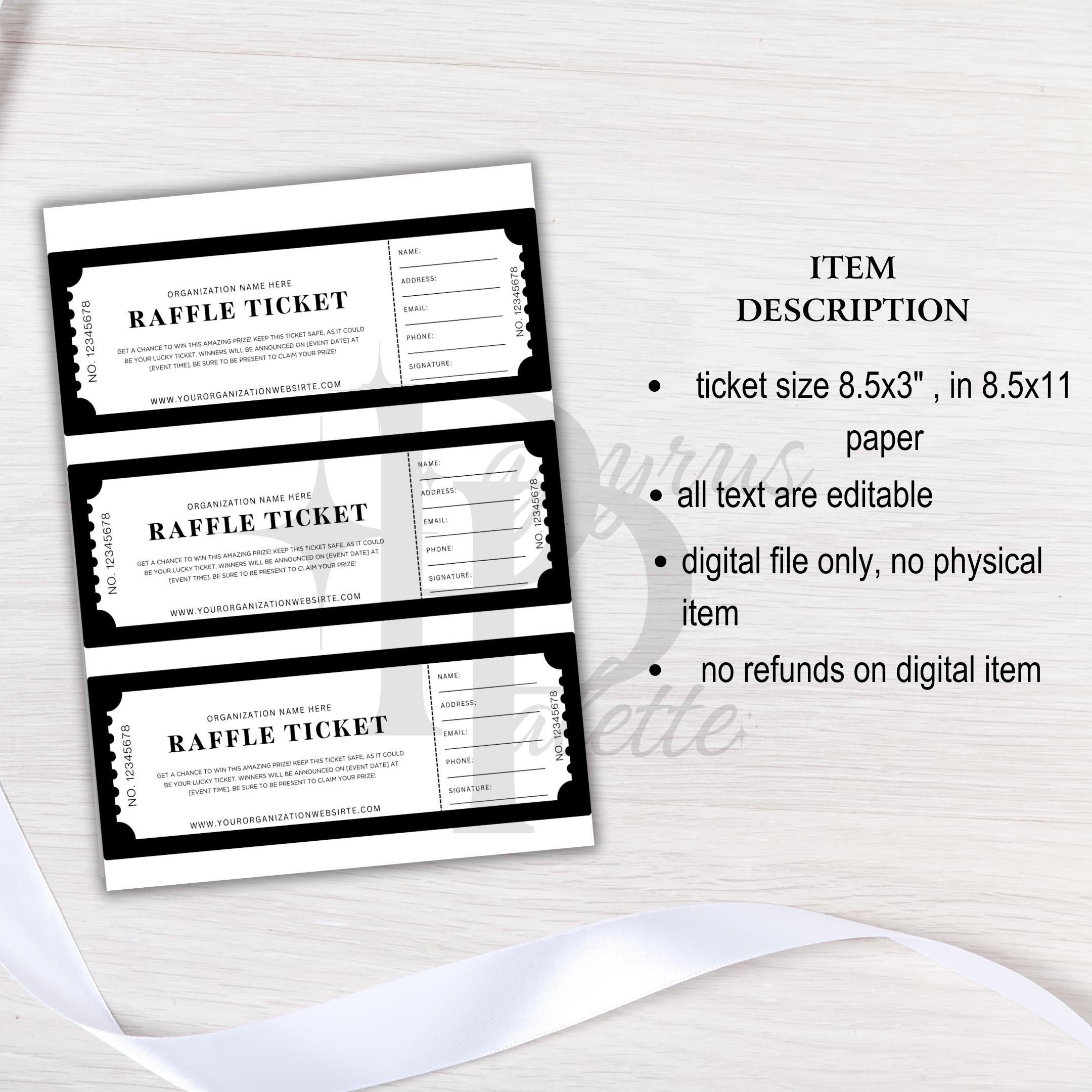 Custom Printed Raffle Ticket Template - Personalized Blank Raffle ...
