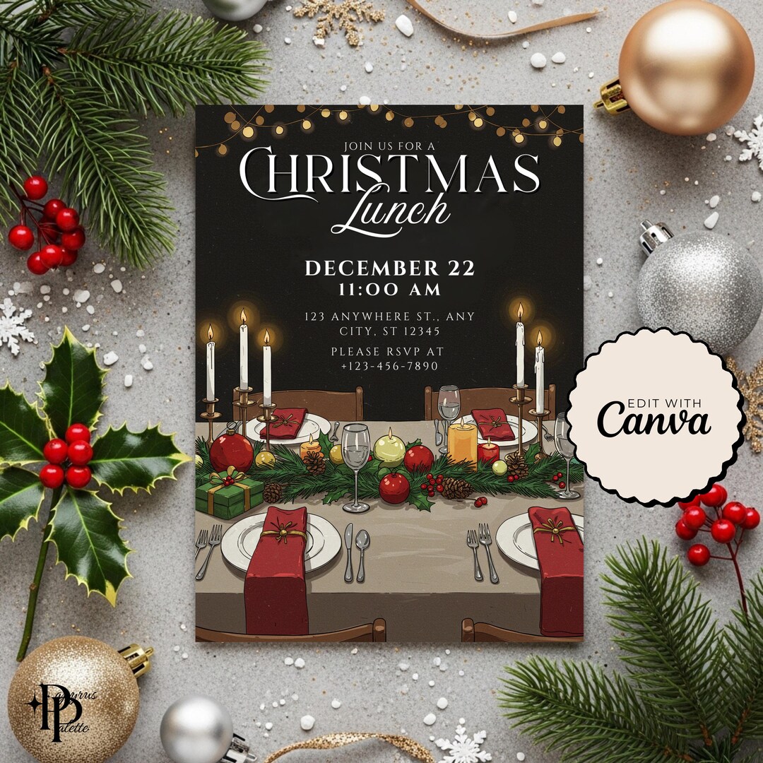 Christmas Luncheon Invitation | Santa Hat Invite, Xmas Lunch & Dinner ...