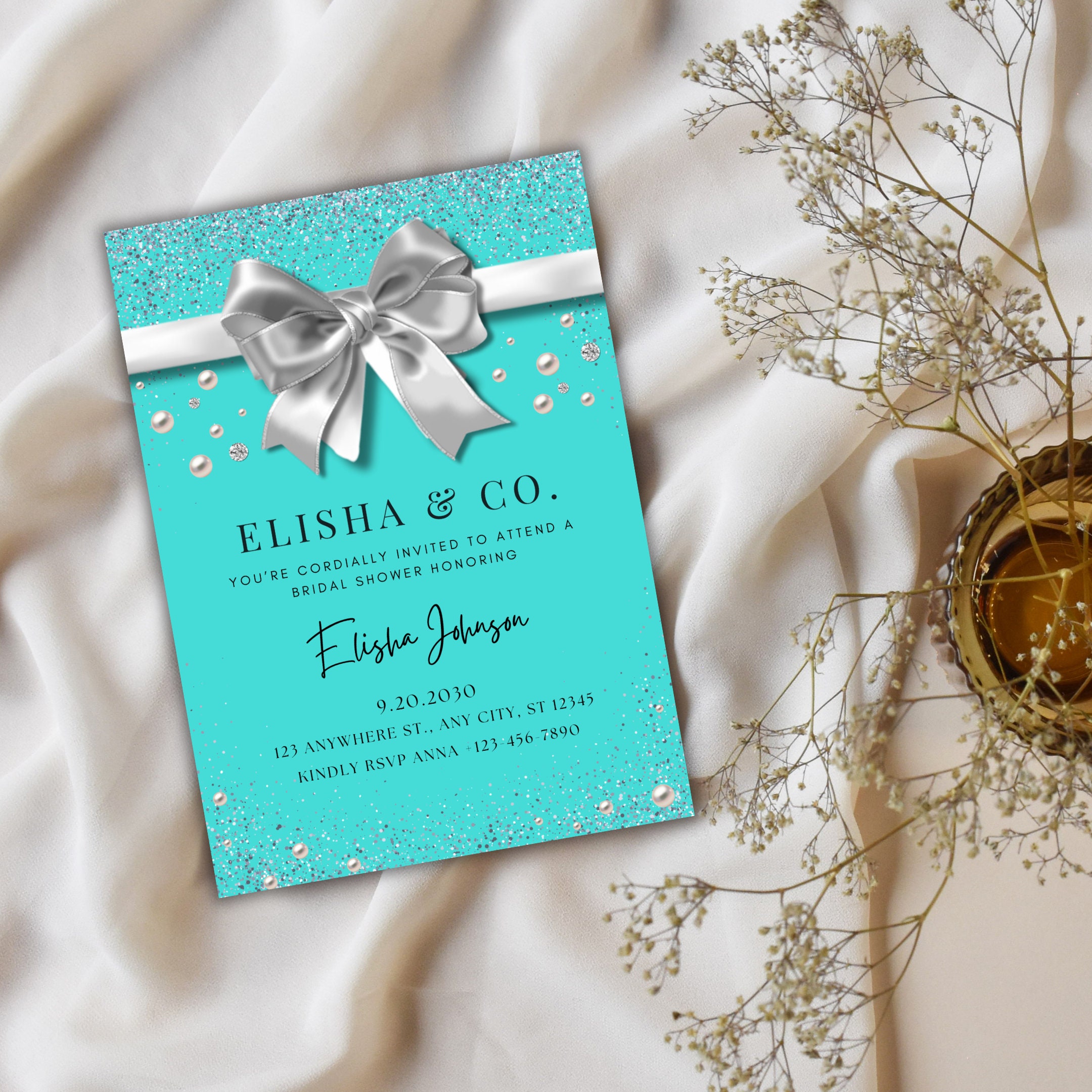 Tiffany Blue Wedding Invitation, White Bow With Aqua Blue Invitation ...