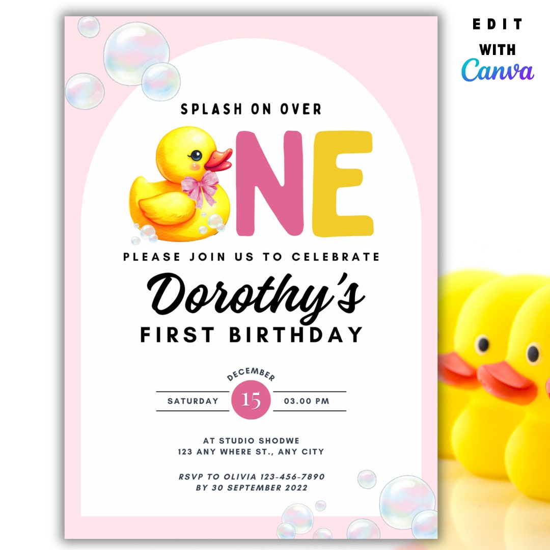 Rubber Duck Birthday Invitation, One Lucky Duck Invite, Rubber Duck ...