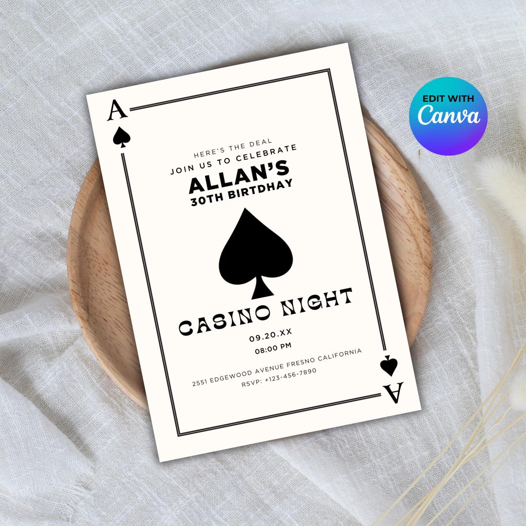 Casino Birthday Invitation -poker Invite, Playing Card Invite, Casino ...