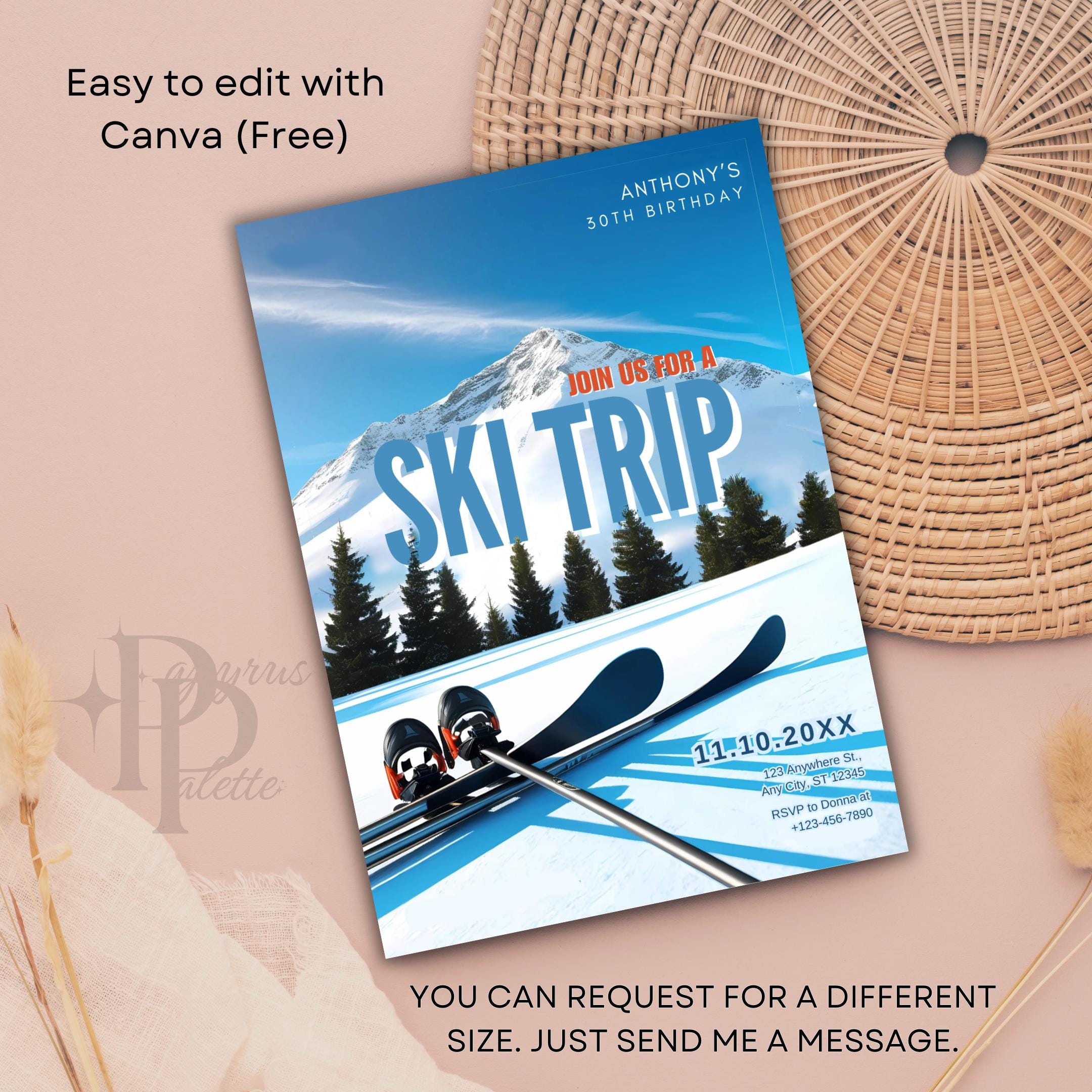 Ski Trip Invitation Template | Printable Ski Party & Vacation Invites ...