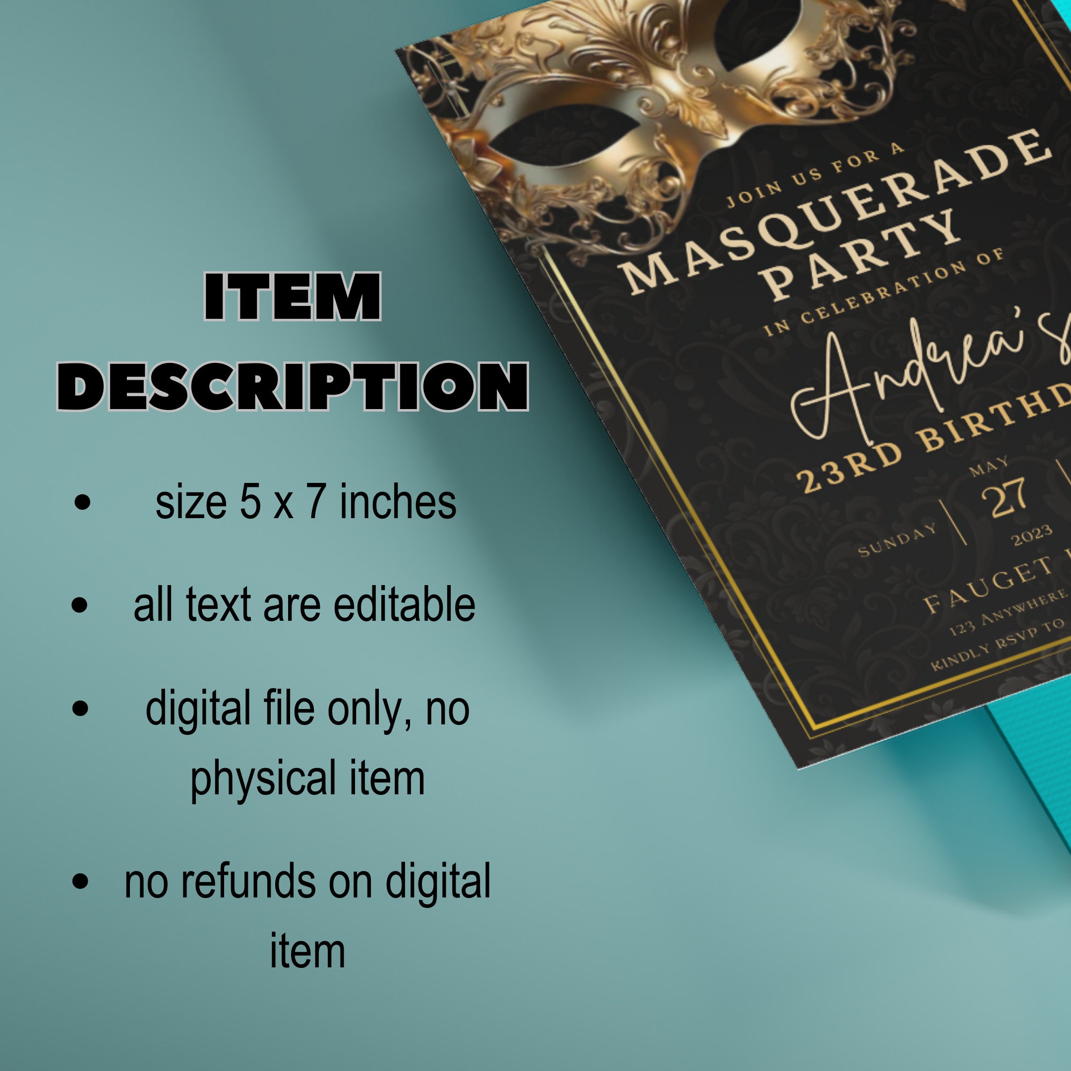 Masquerade Ball Editable Birthday Invitation Template, Printable ...