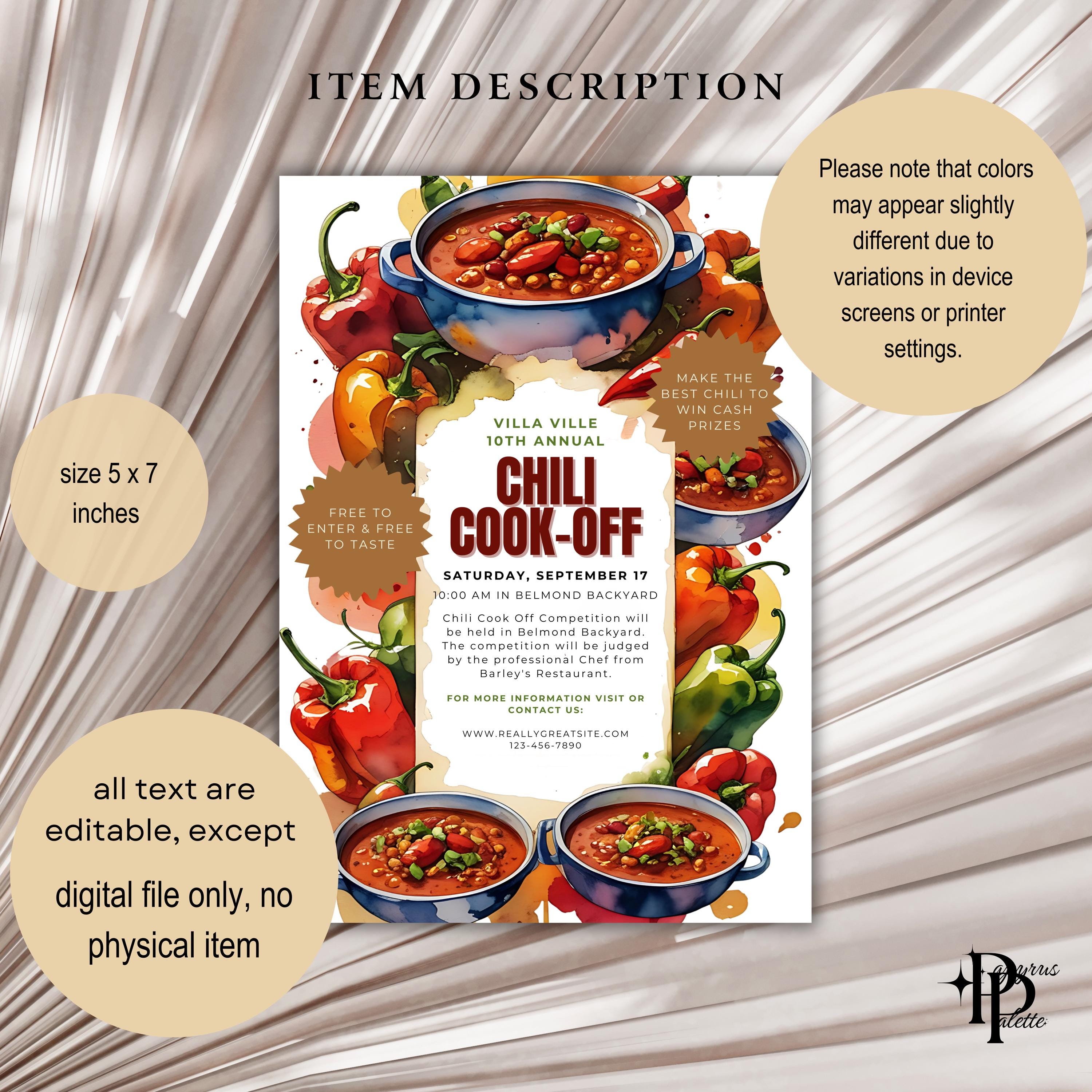 Chili Cook off Flyer | Editable Canva Template for Contest Invite ...