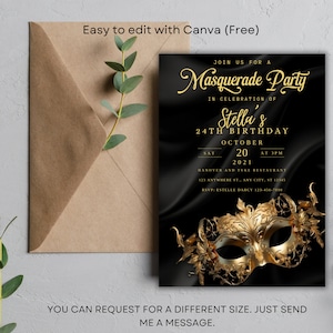 Masquerade Ball Editable Birthday Invitation Template, Printable ...