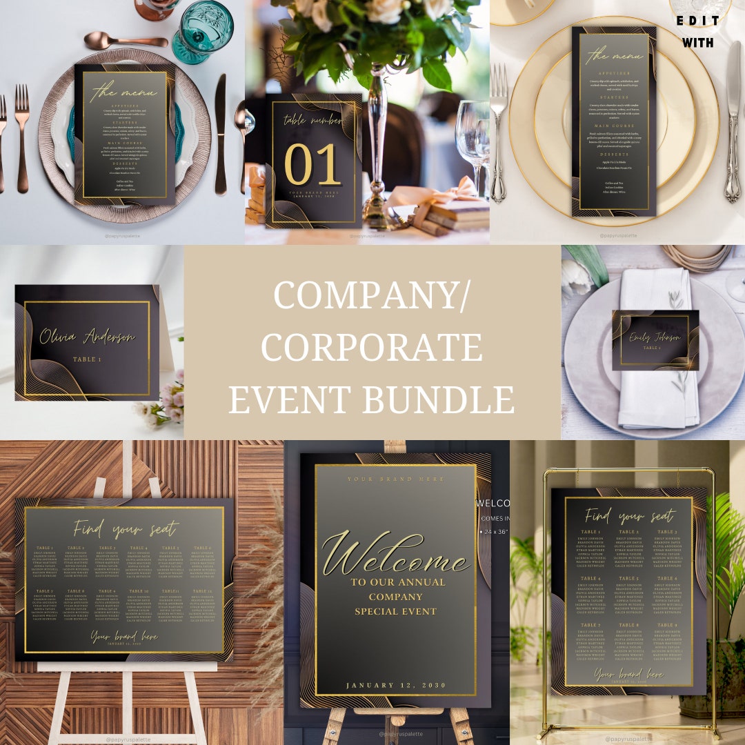 Corporate Event Template Bundle: Canva Welcome Sign, Seating Chart ...