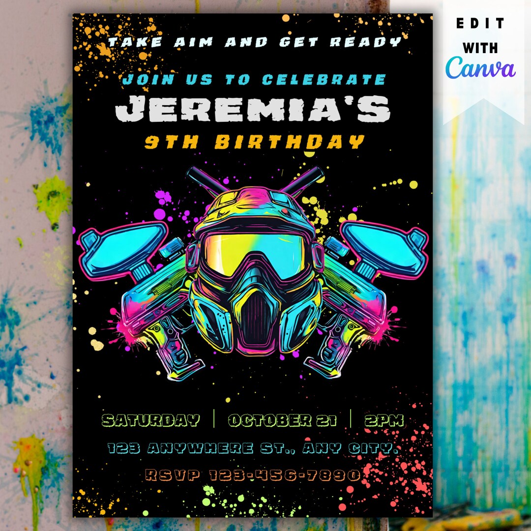 Paintball Invitation Editable Birthday Invitation Template, Printable ...