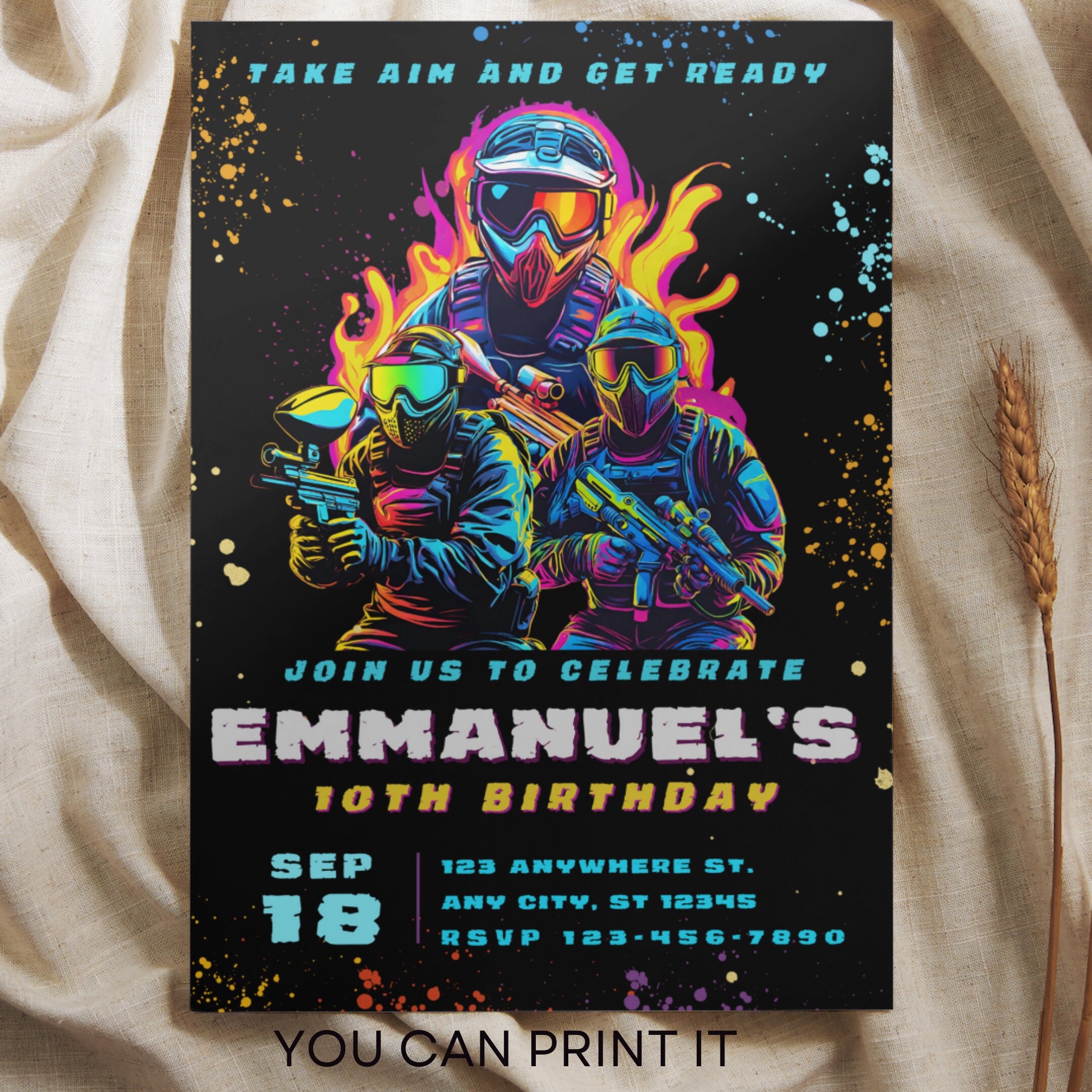 Paintball Invitation Editable Birthday Invitation Template, Printable ...