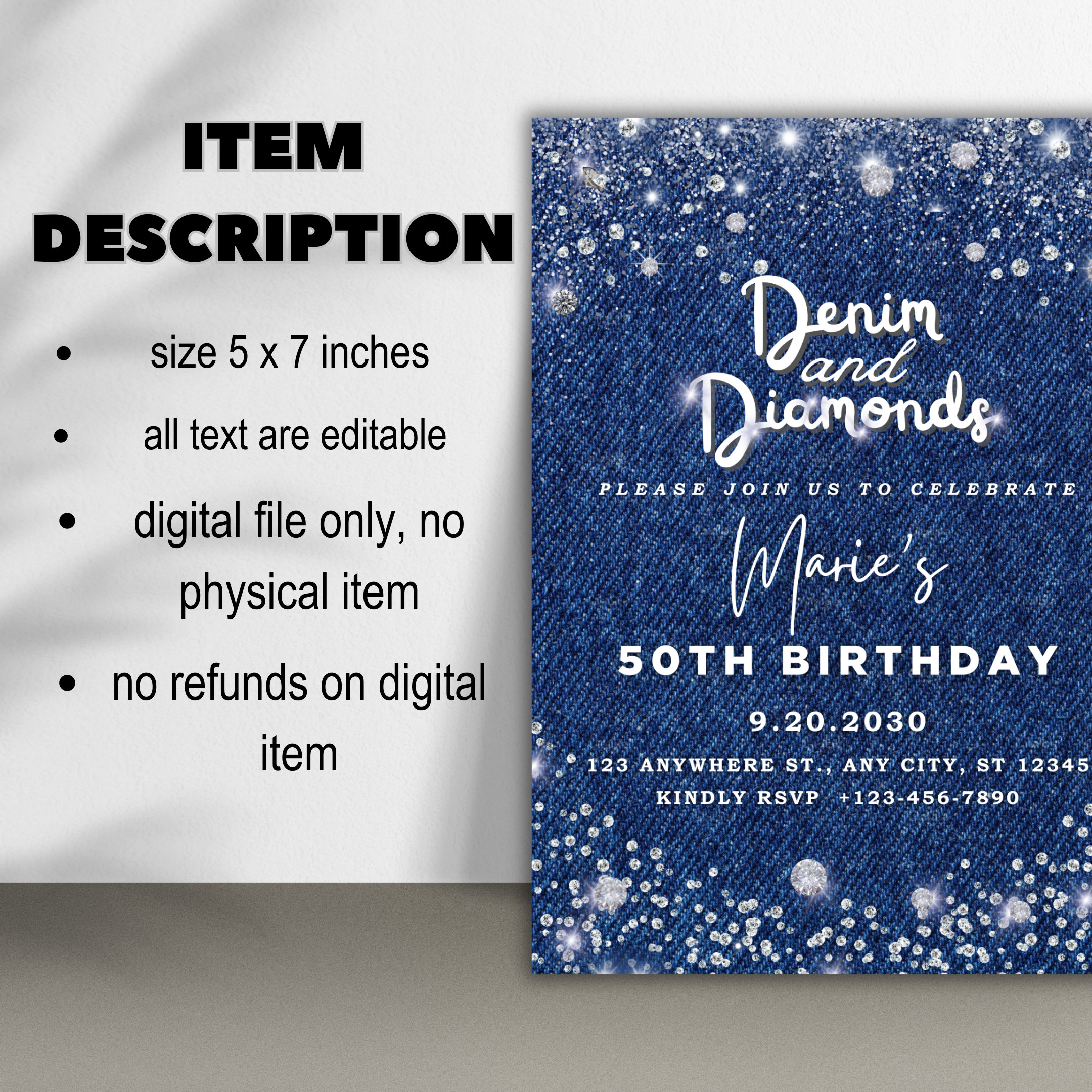 Denim and Diamond Invite, Denim Invitation, Denim Theme Party ...