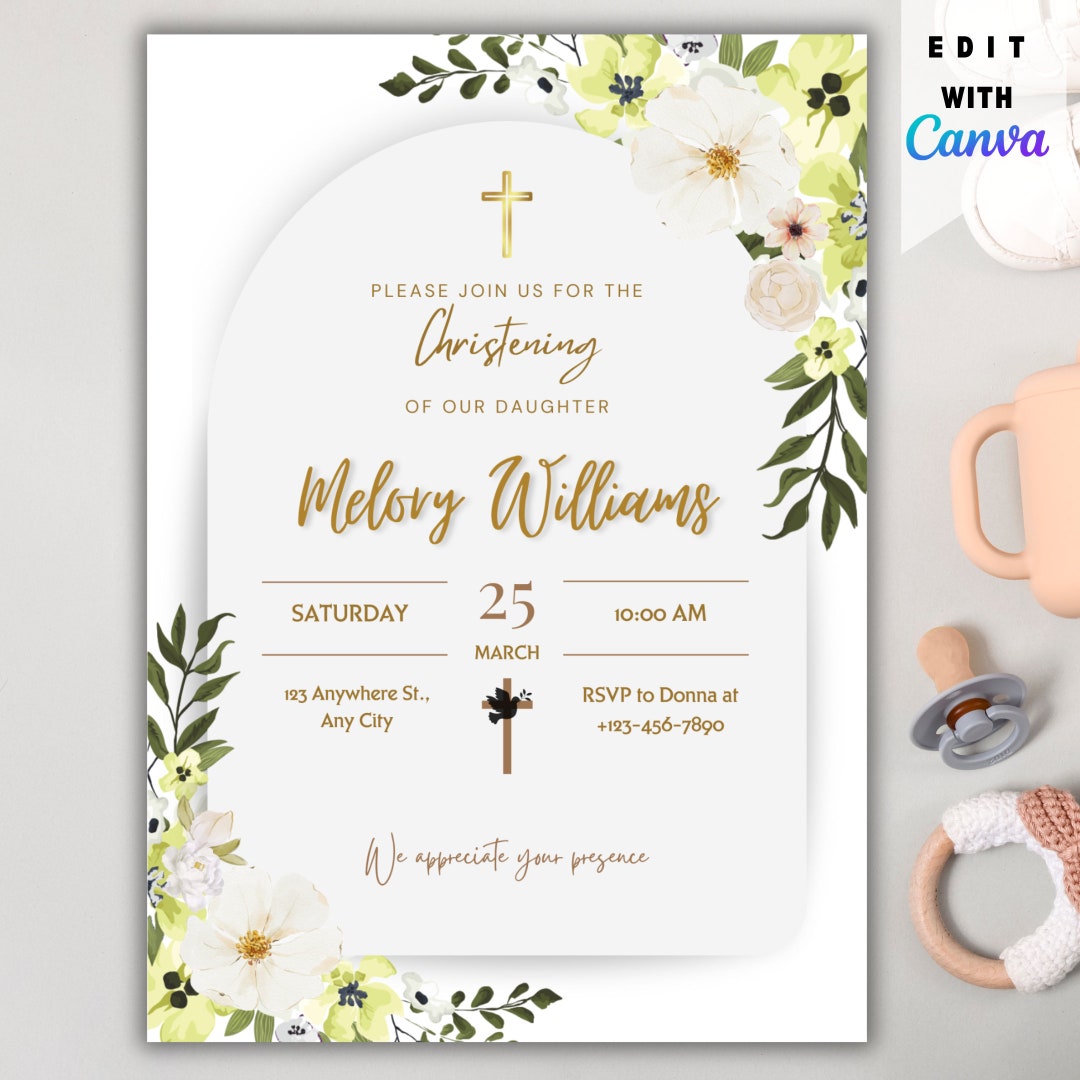 Orthodox Baptism Invitation, Girl Baptism Invitation, Floral ...
