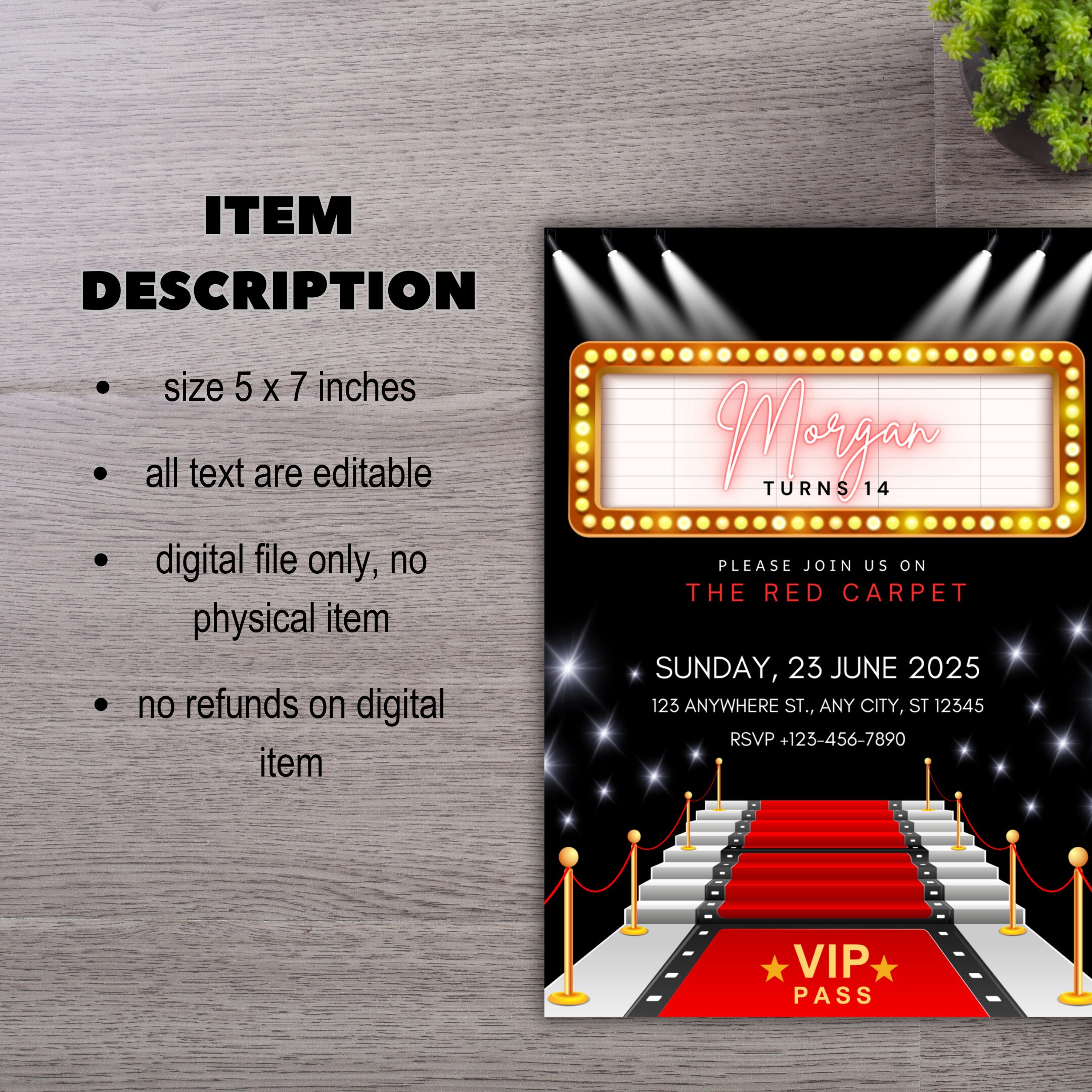 Red Carpet Invite, Red Carpet Birthday Invitation, Hollywood Theme ...