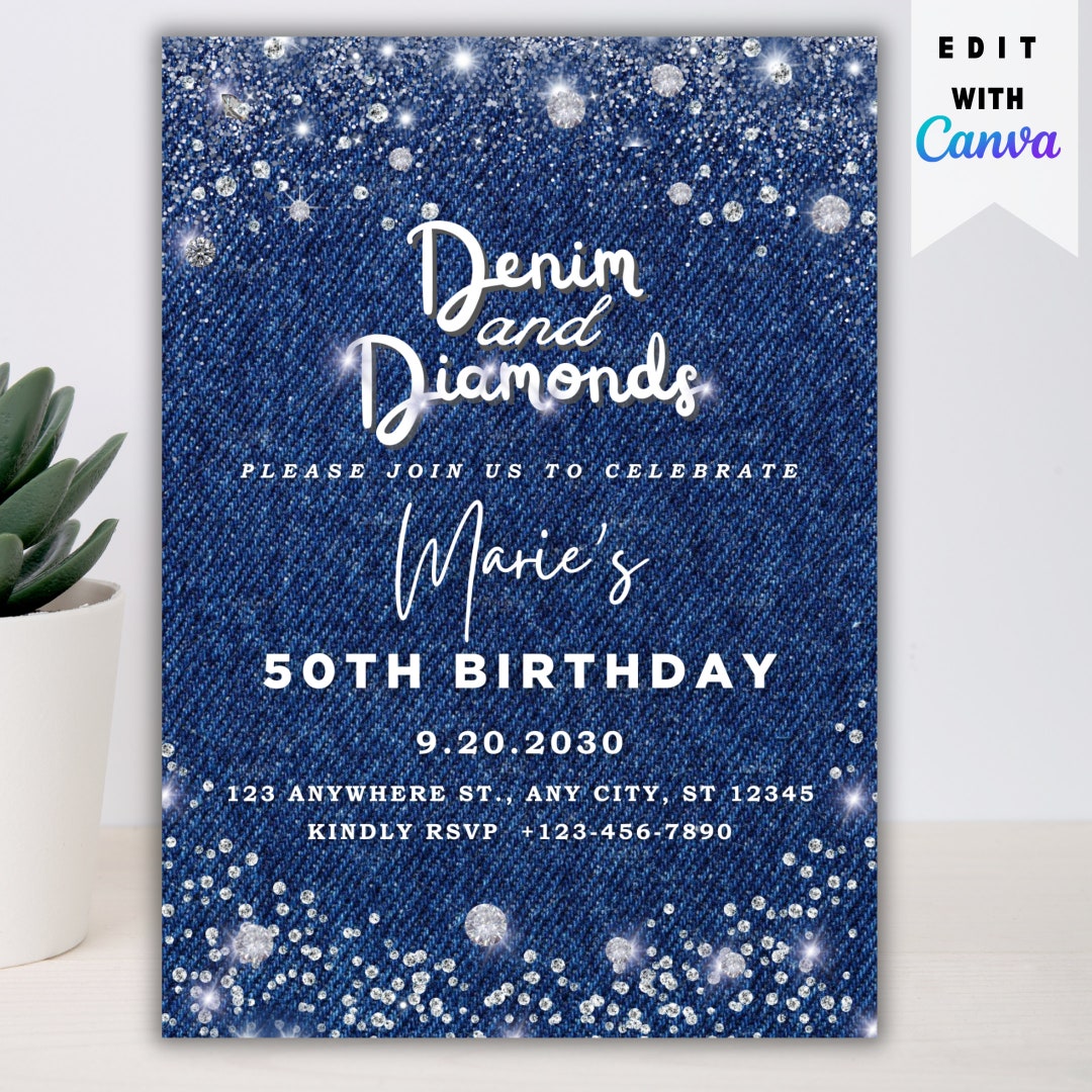 Denim and Diamond Invite, Denim Invitation, Denim Theme Party ...