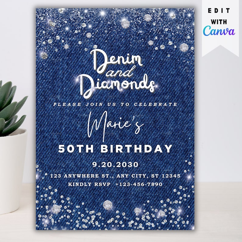 Denim and Diamond Invite, Denim Invitation, Denim Theme Party ...