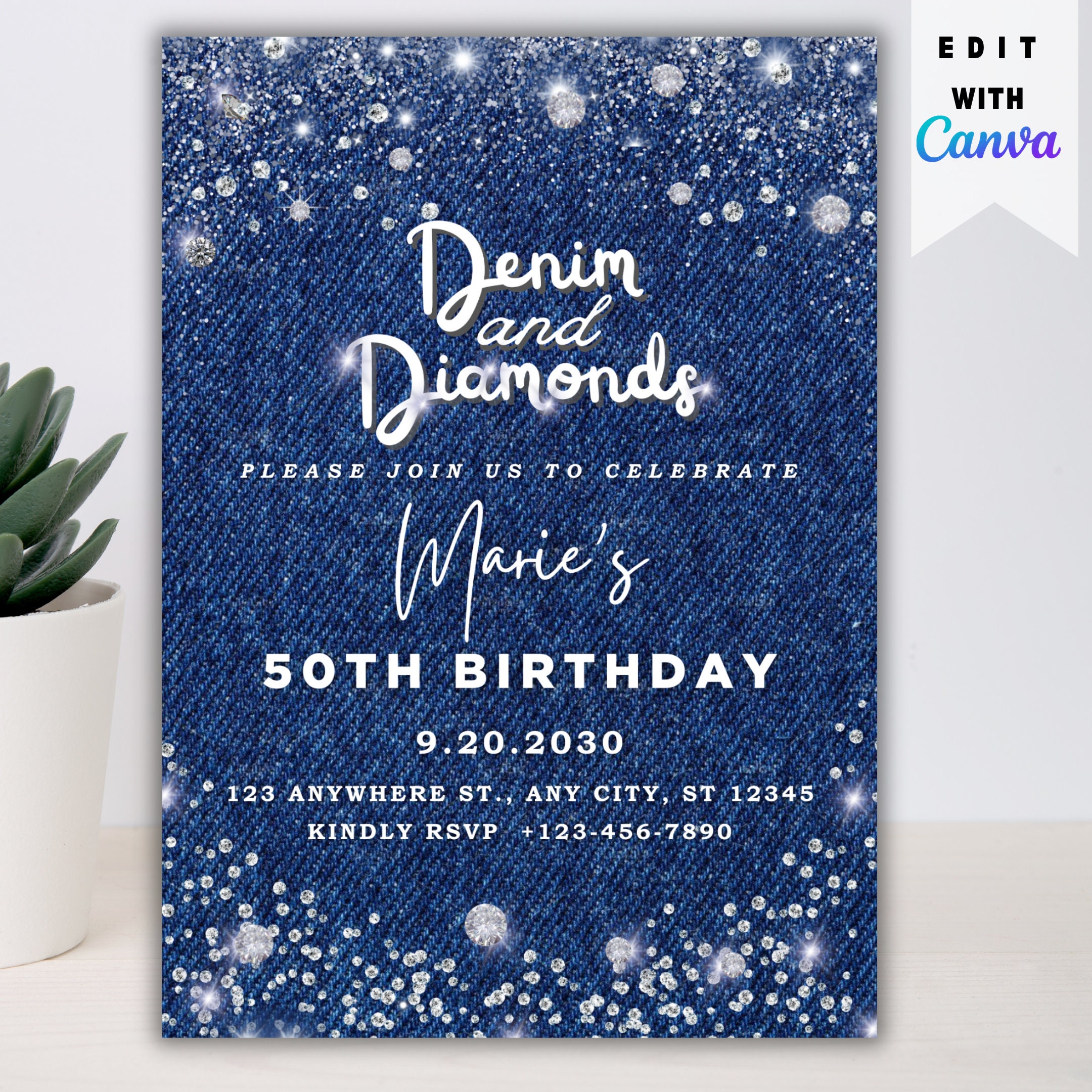 Denim and Diamond Invite, Denim Invitation, Denim Theme Party ...
