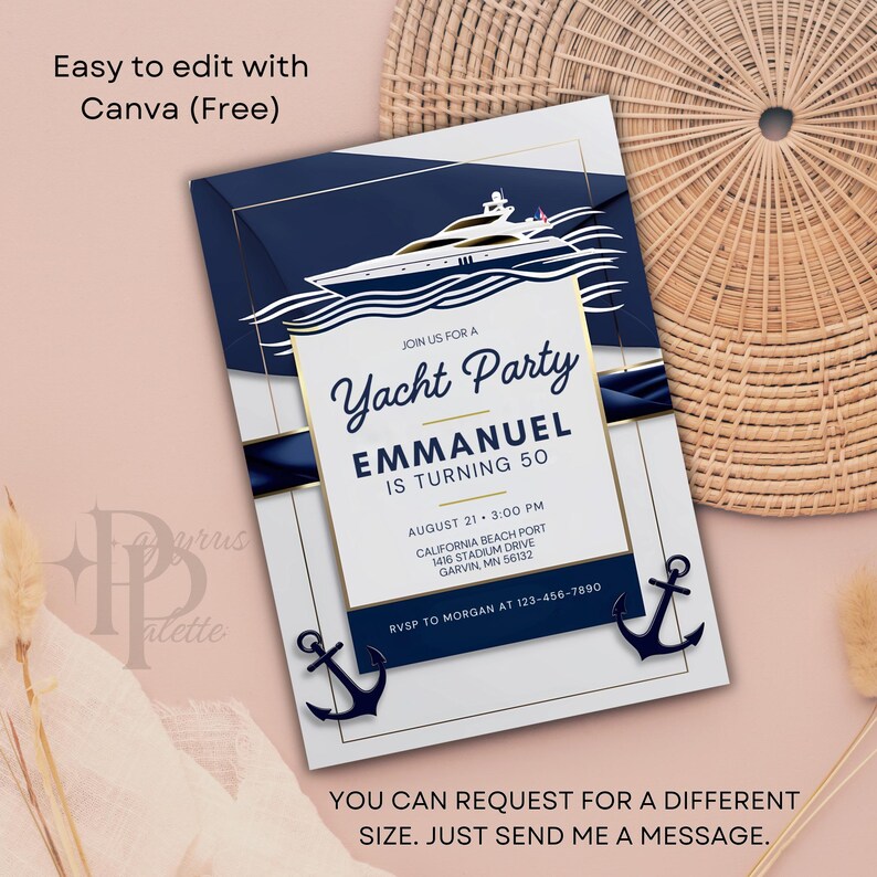 Yacht Party Invite, Yacht Invitation, Boat Party Invite, Marine Themed ...