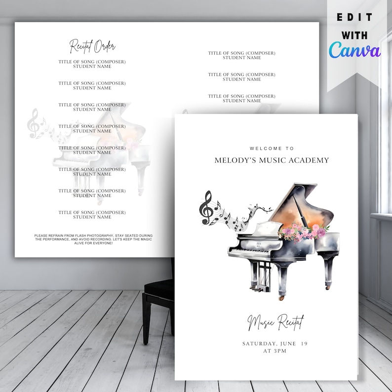 Recital Program Template, Music Program Template, Music Recital ...