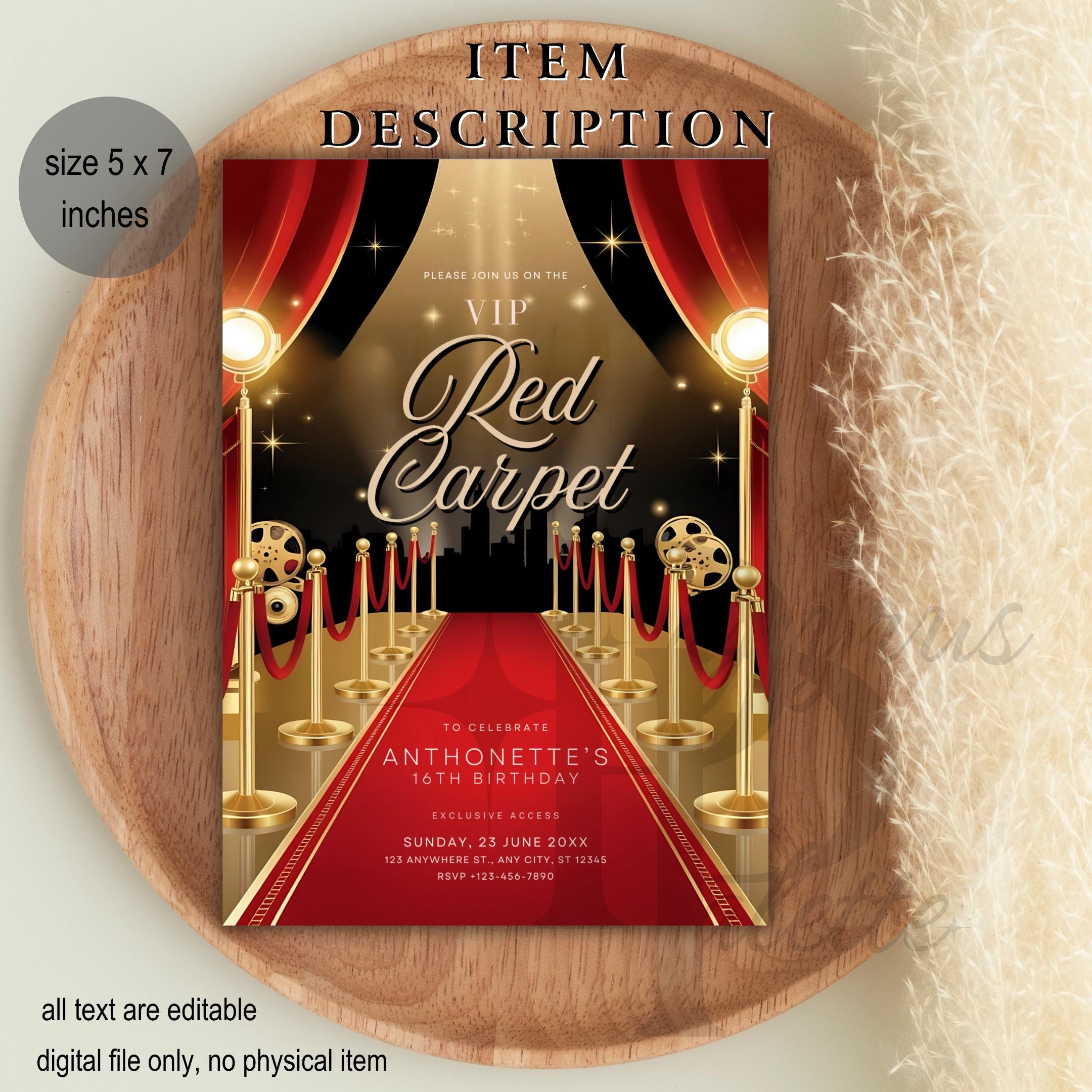 Red Carpet Invitation, Hollywood Film Premiere Invite, Printable Party ...