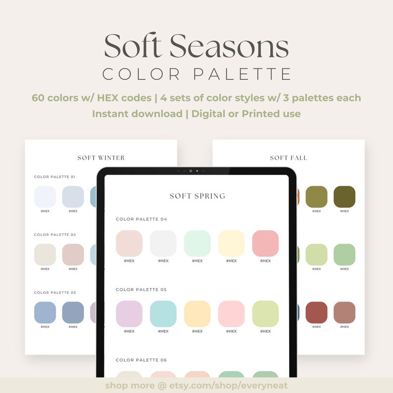 Soft Seasons Color Palette HEX Codes Color Swatches Digital Planning ...