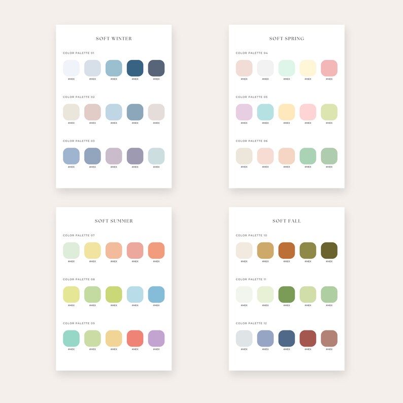 Soft Seasons Color Palette HEX Codes Color Swatches Digital Planning ...