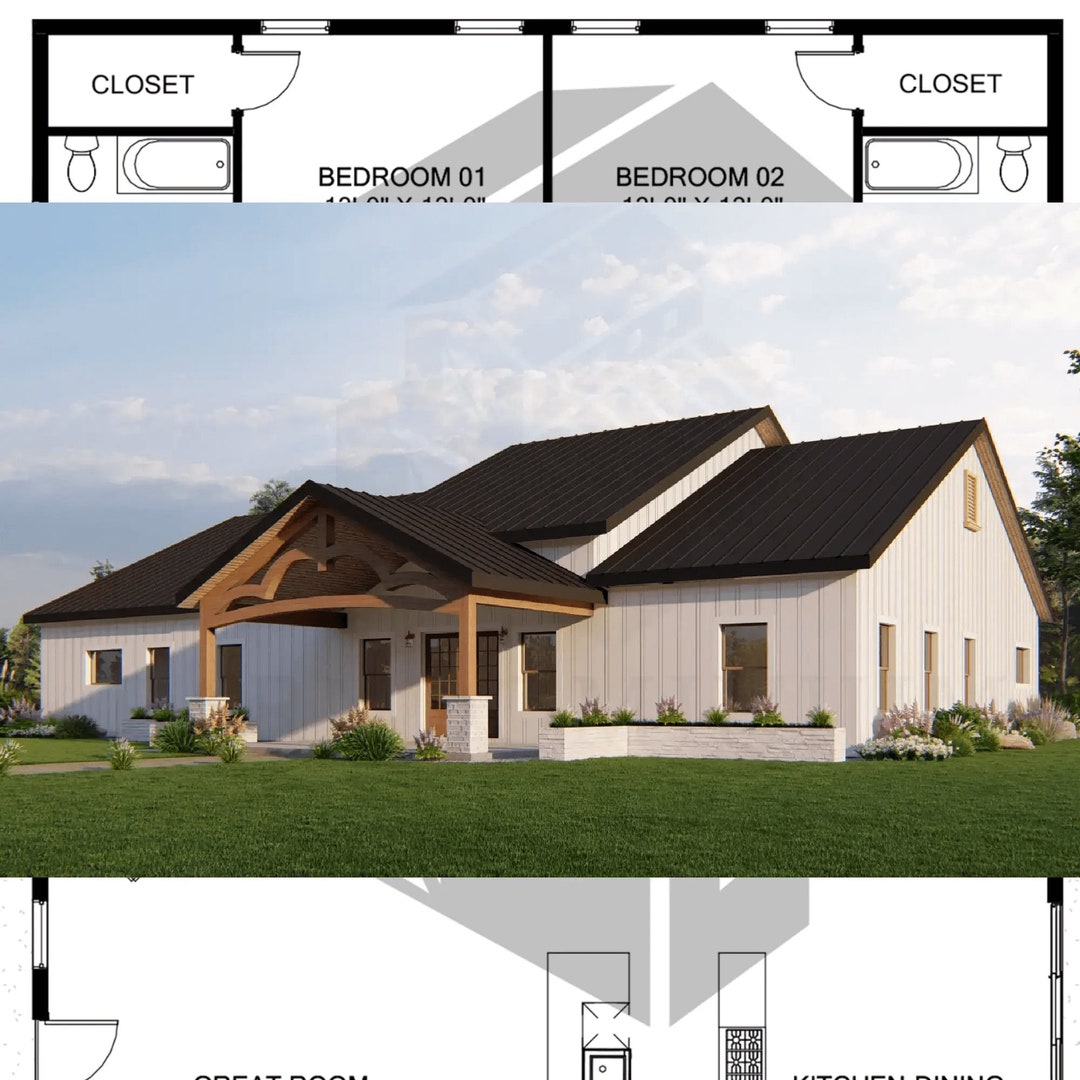 The Clarendon Plan - 5 Bedroom Barndominium Floor Plan - Etsy