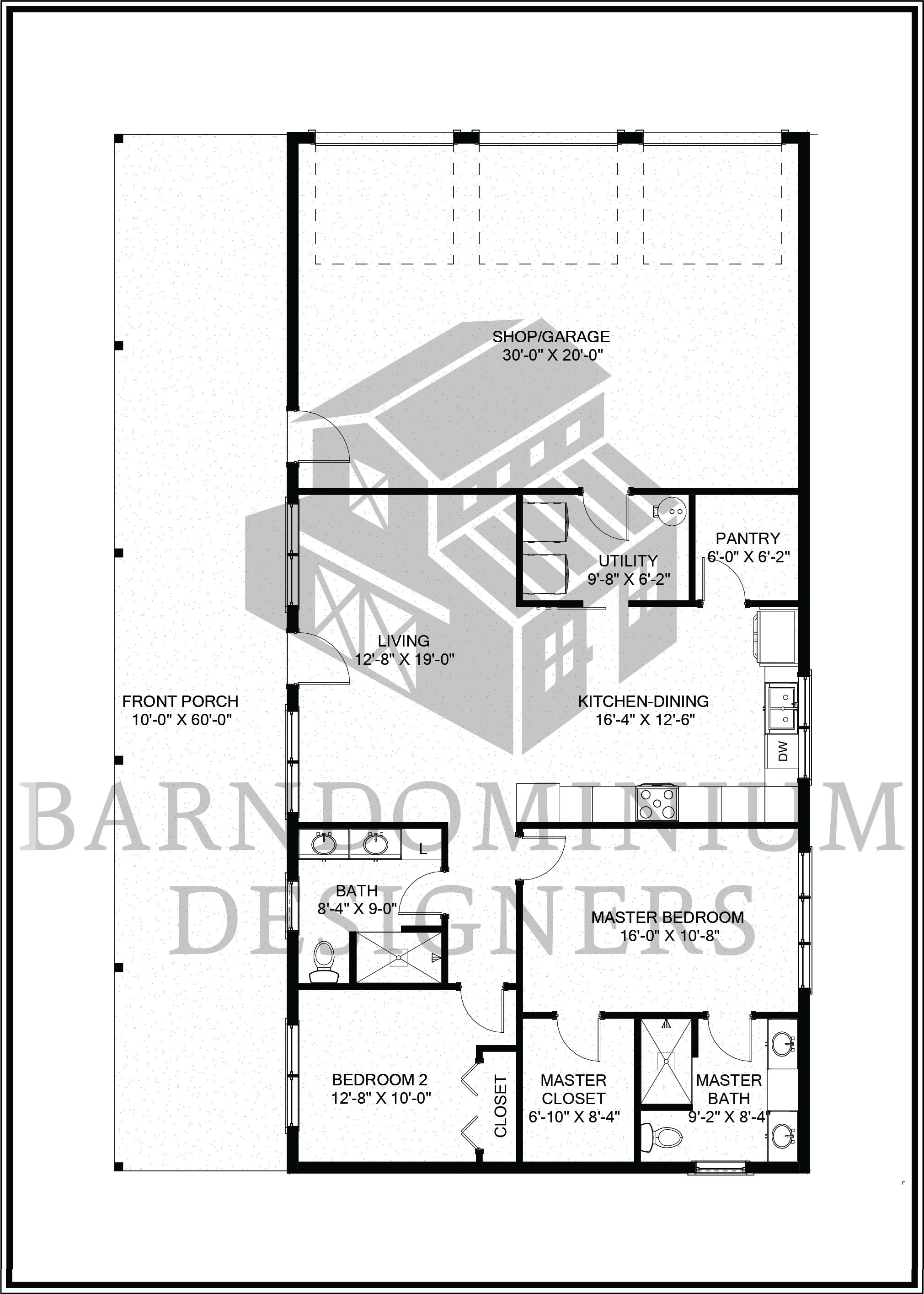 The Nelmes Plan 2 Bedroom Barndominium Floor Plan - Etsy