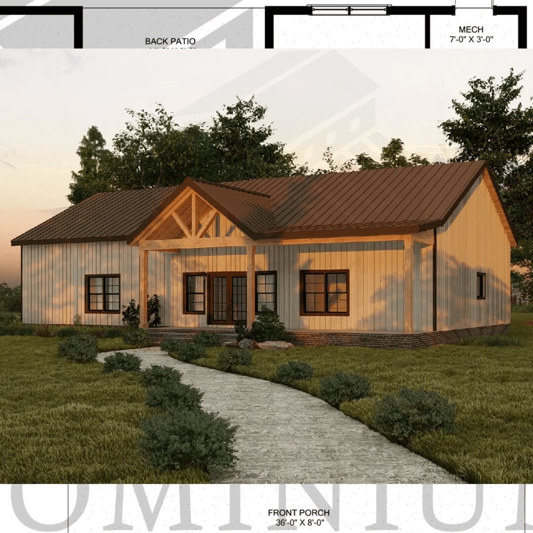 The Berther Plan - 3 Bedroom Barndominium Floor Plan - Etsy