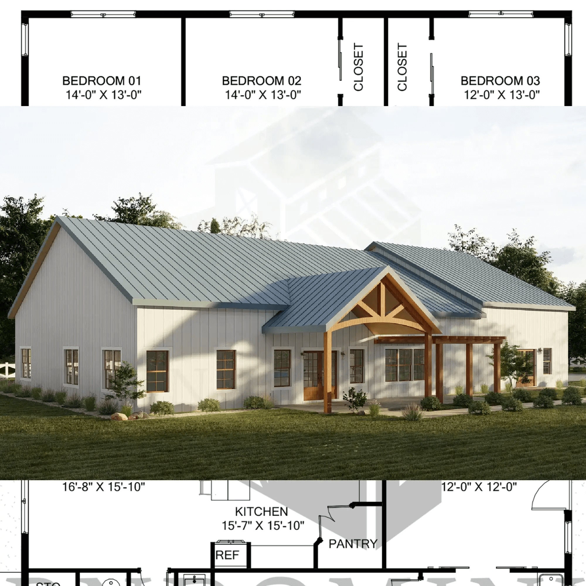 The Battisford Plan - 5 Bedroom Barndominium Floor Plan - Etsy