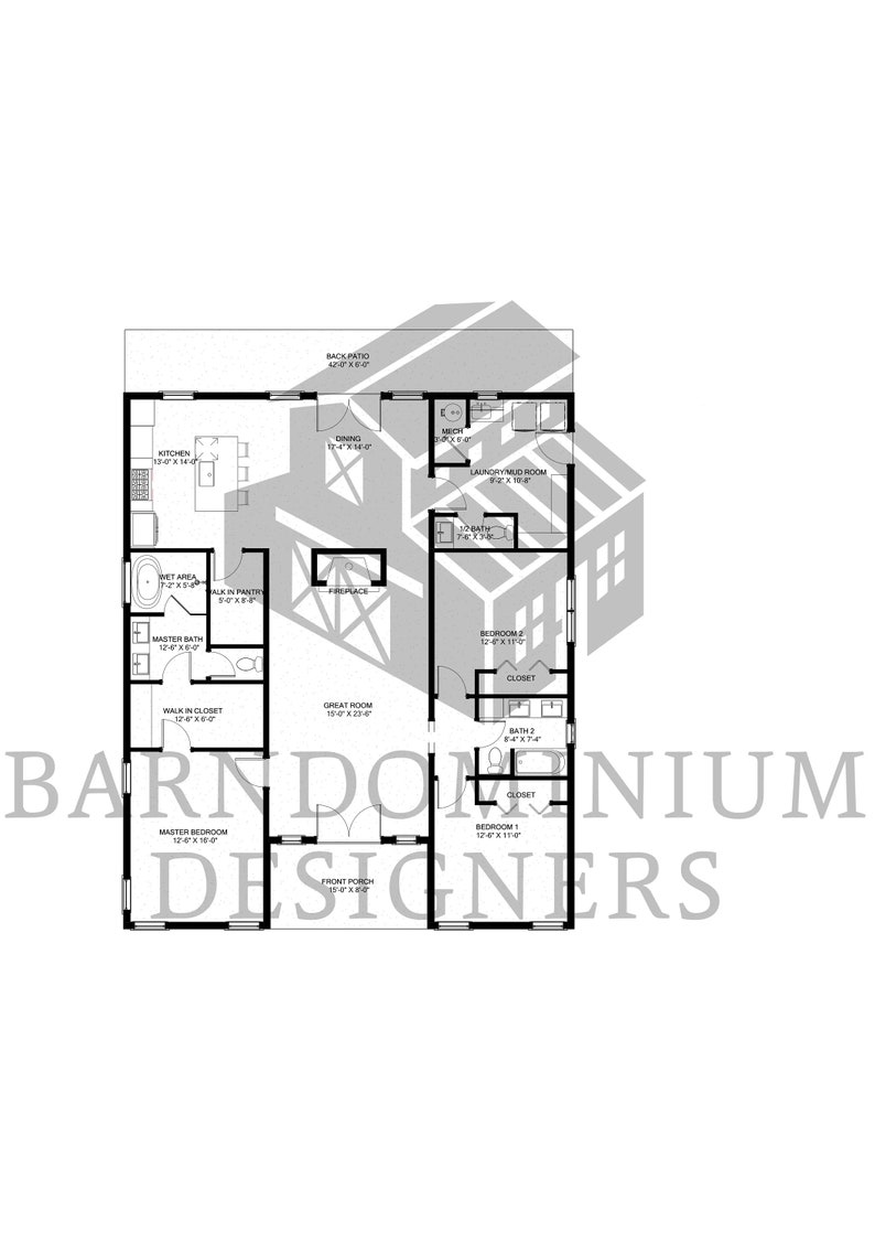 The Herbert Plan 3 Bedroom Barndominium Floor Plan Etsy