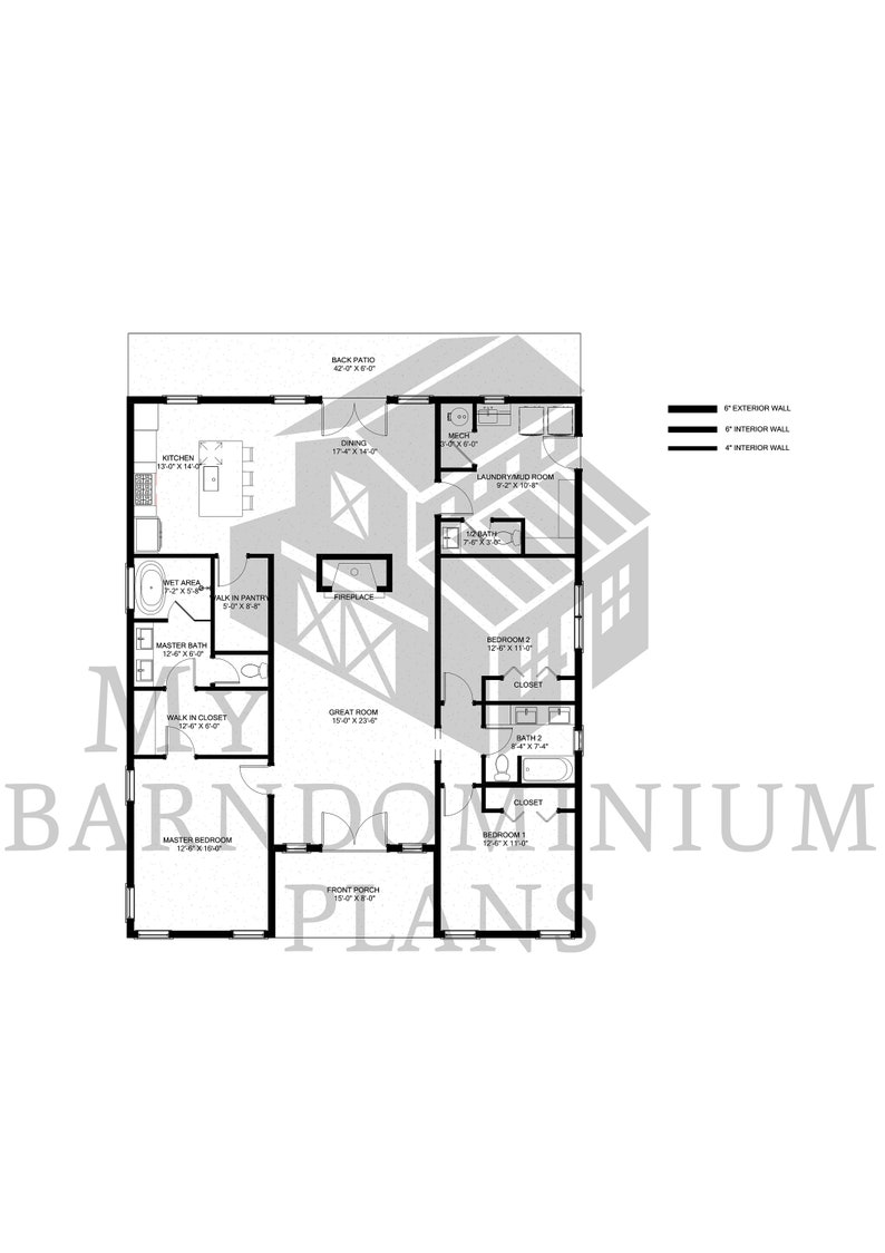 The Herbert Plan 3 Bedroom Barndominium Floor Plan Etsy
