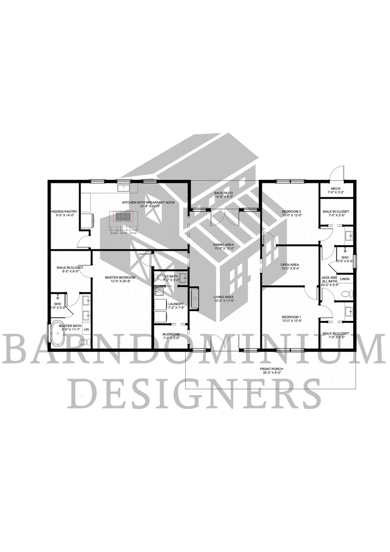 The Berther Plan 3 Bedroom Barndominium Floor Plan - Etsy